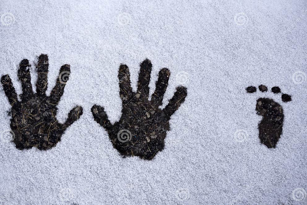 Blue Impression Hand and Feet from a Child . Stock Photo - Image of ...