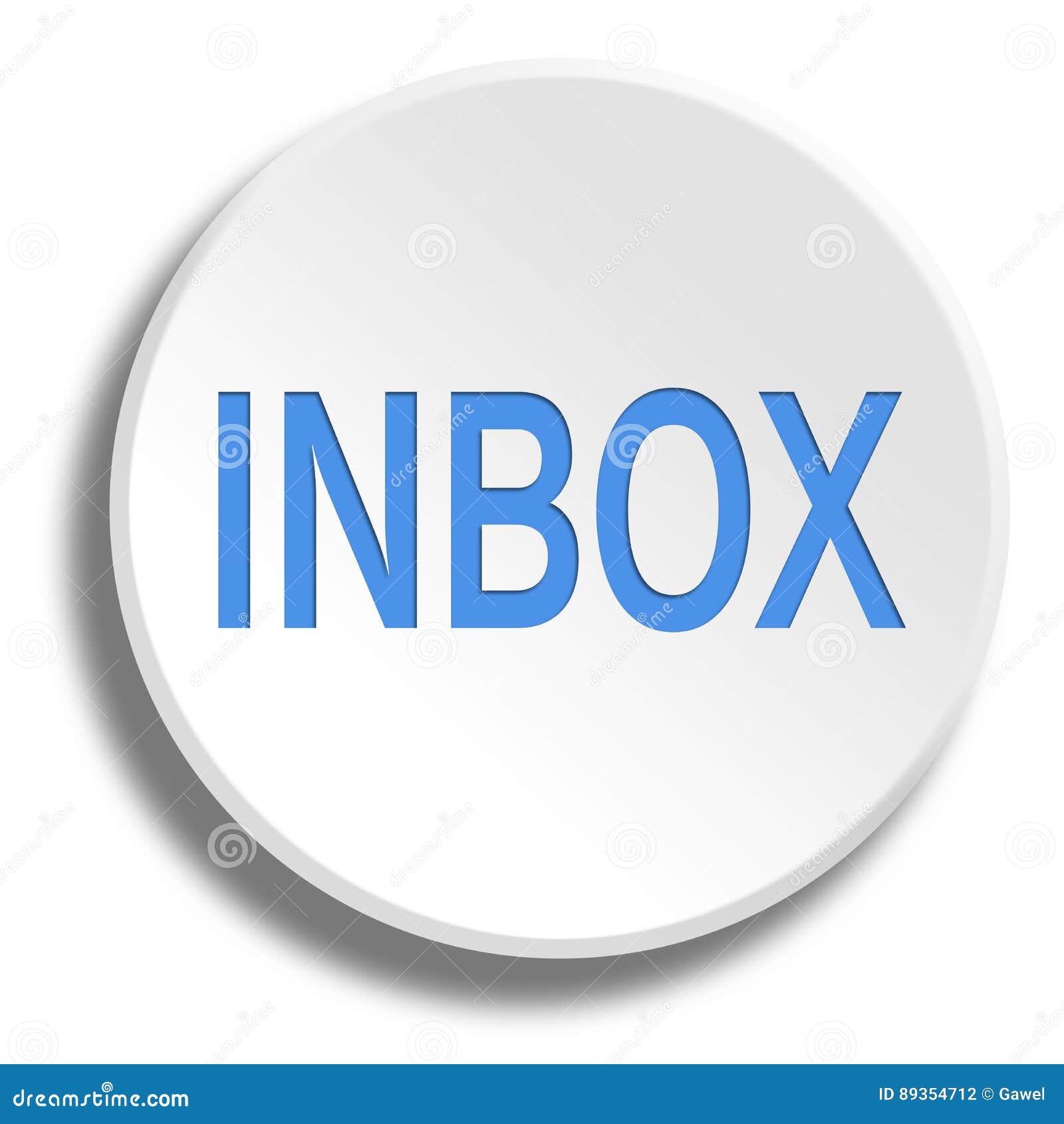 Blue Inbox in Round White Button with Shadow Stock Illustration ...