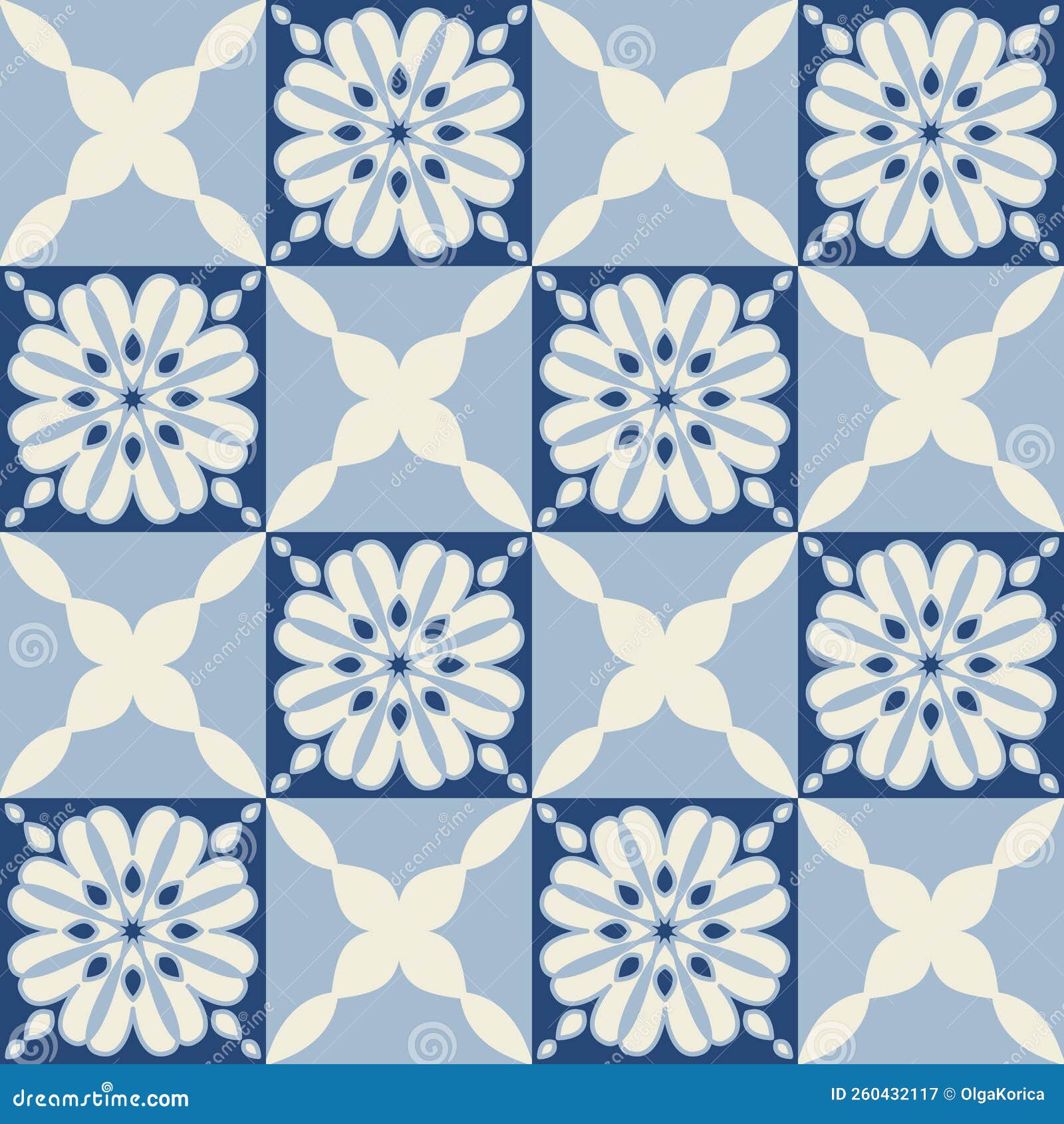 Blue Indigo Flower Pattern on Ceramic Tiles, Illustration for Design ...