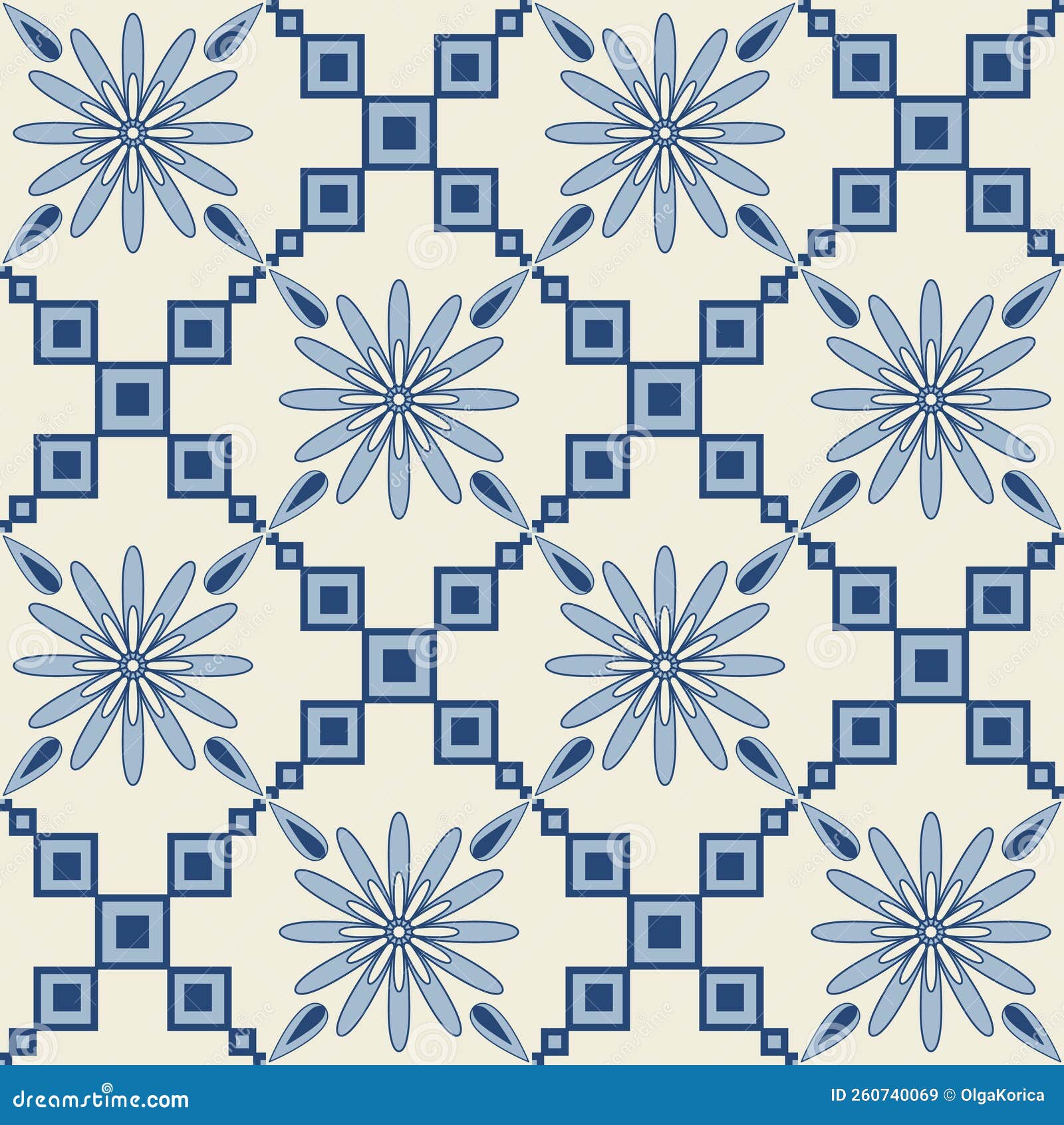 Blue Indigo Flower Pattern on Ceramic Tiles, Vector Illustration for ...