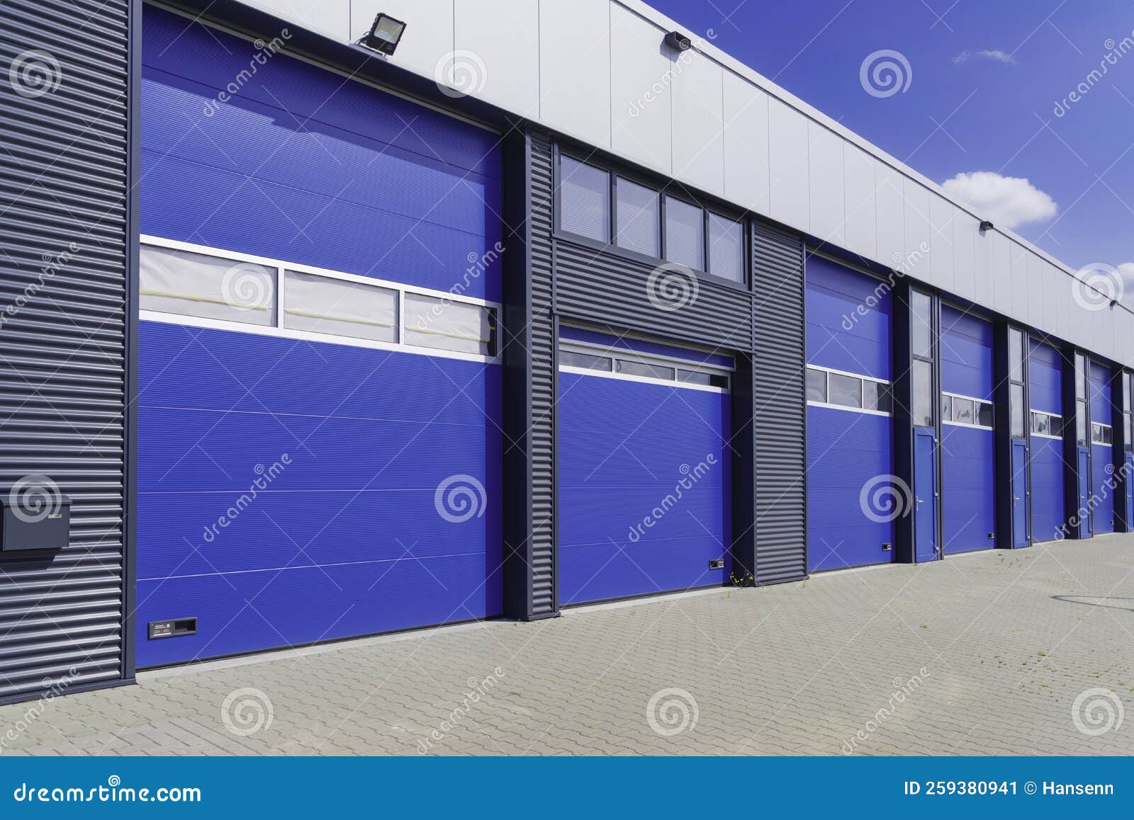 Blue industrial units stock image. Image of door, company - 259380941
