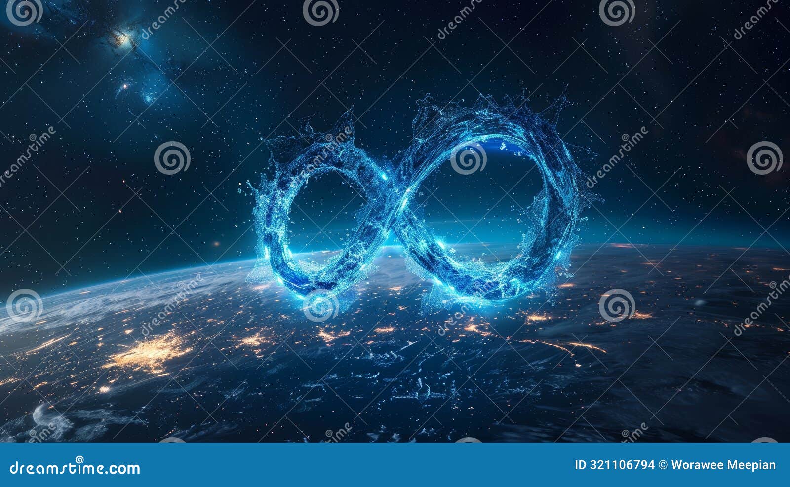 A Blue Infinity Sign with a Blue Line in the Middle with Galaxy Space ...