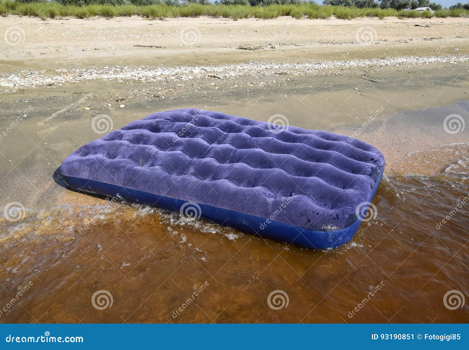 Blue Inflatable Mattress Swimming in the Pond Stock Image - Image of ...