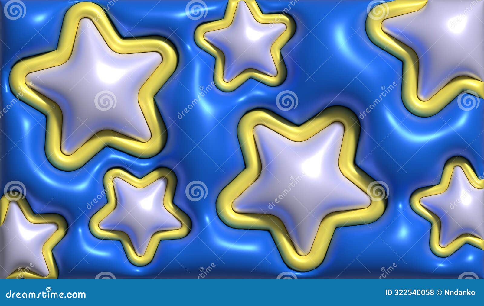 Blue Inflated Stars on a Blue Background, 3D Rendering Illustration ...