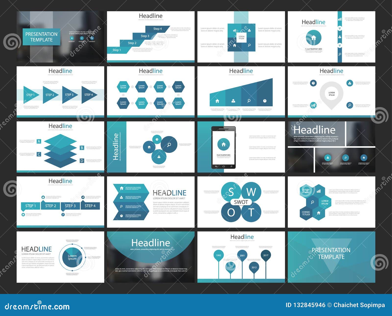 Blue Infographic Presentation Templates Elements Flat Design Set Stock ...