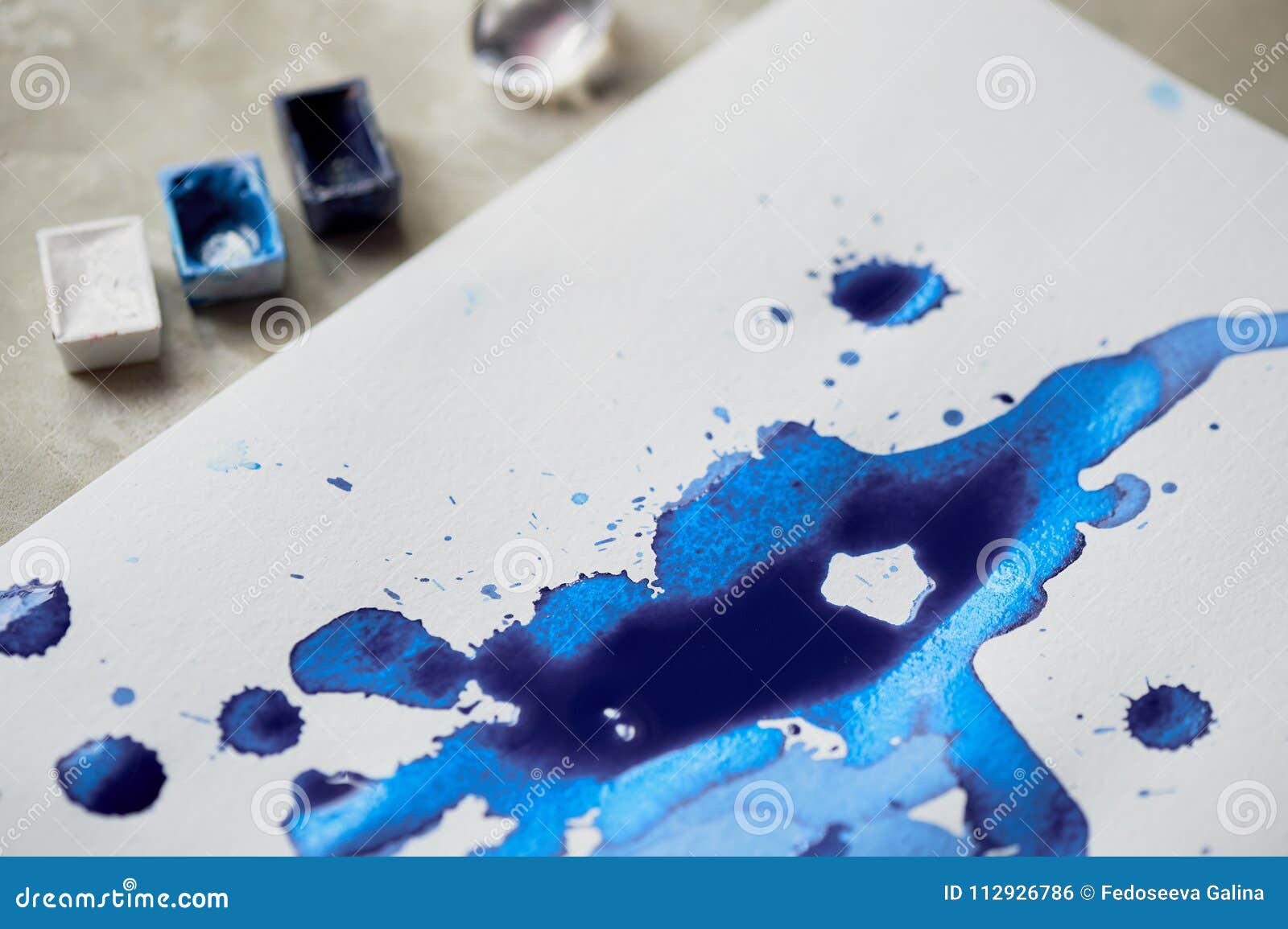 Blue Ink Blot Art,the Attributes for the Artist. Stock Photo - Image of ...