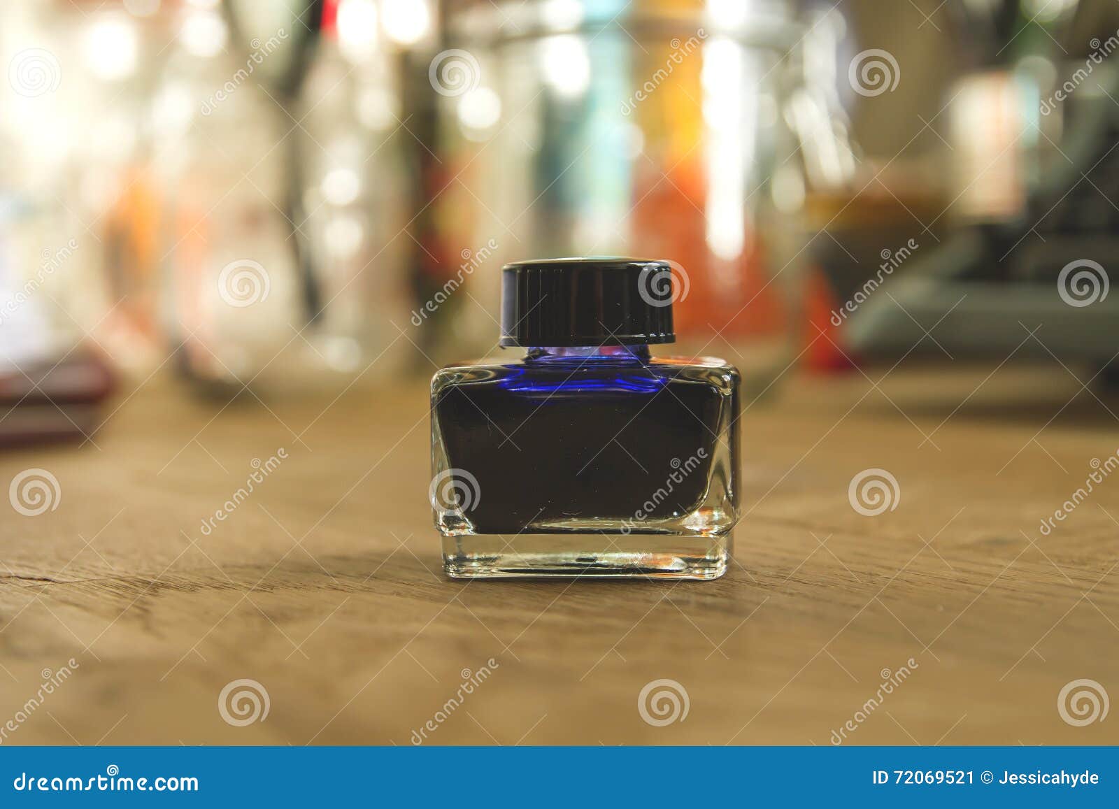 Blue ink bottle stock image. Image of desk, liquid, fountain - 72069521