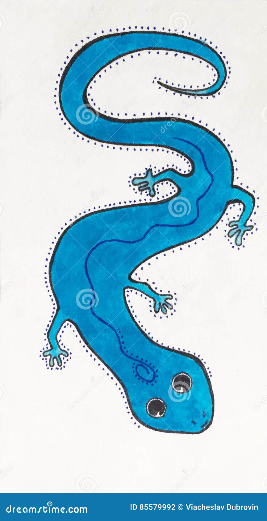 Blue Ink Drawing - Blue Lizard on White Background, in Tribal or Native ...