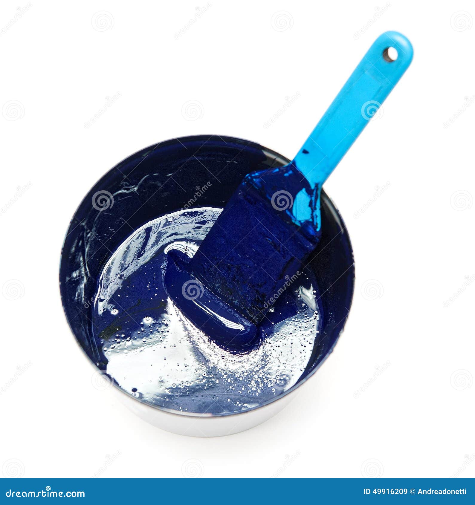 Blue Ink or Paint on a Container with Brush Stock Image - Image of ...