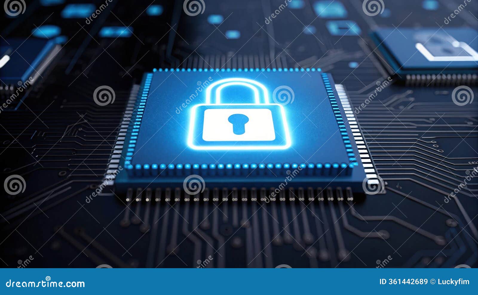 Blue Integrated Circuit with Glowing Lock Symbols Represents Digital ...