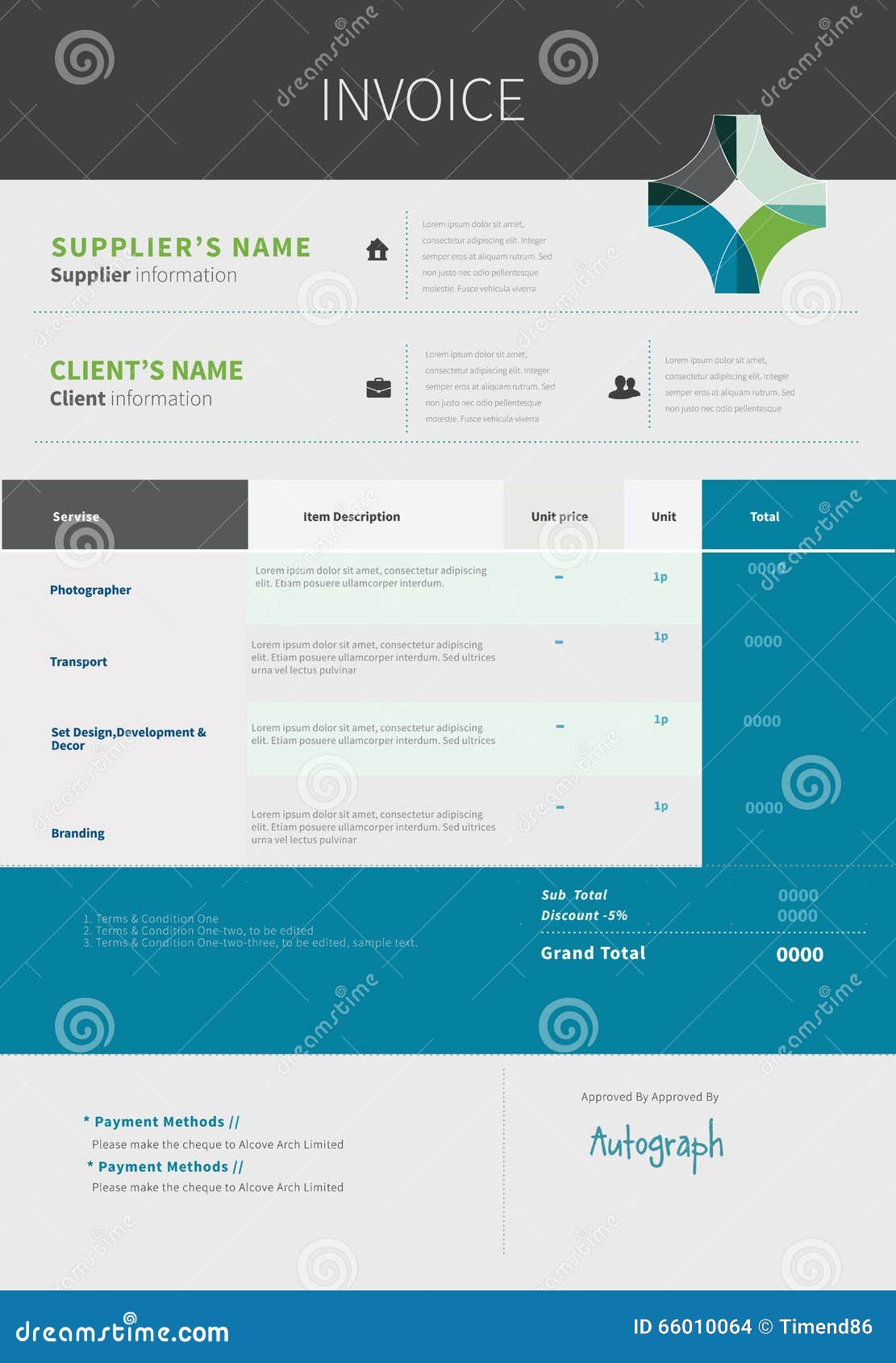 Blue Invoice template stock vector. Illustration of accounting - 66010064