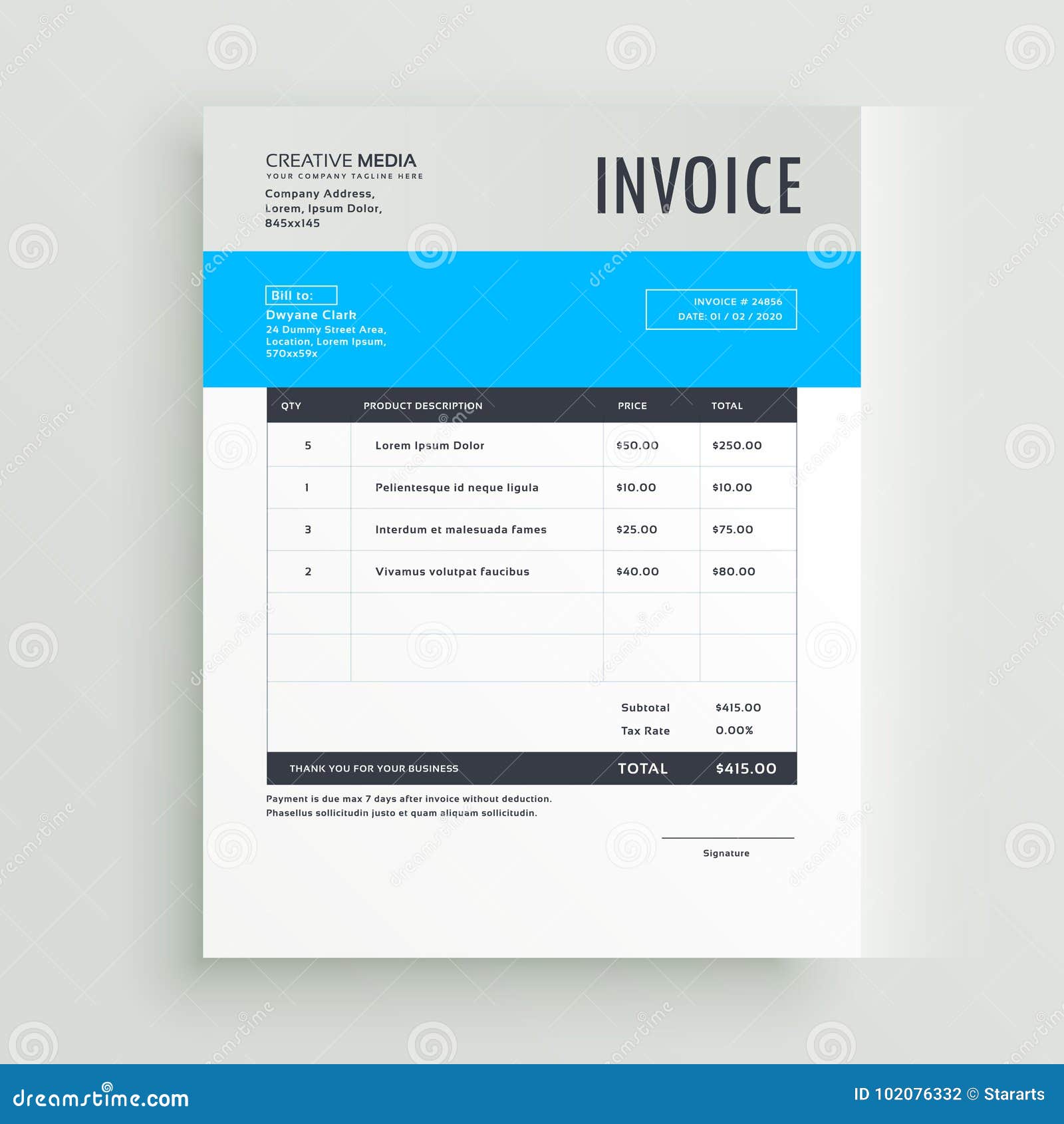 Blue Invoice Template Design in Simple Style Stock Vector ...