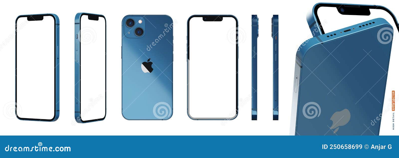IPhone 13 Blue Color 3d Realistic Vector Mockup Set Editorial Stock ...