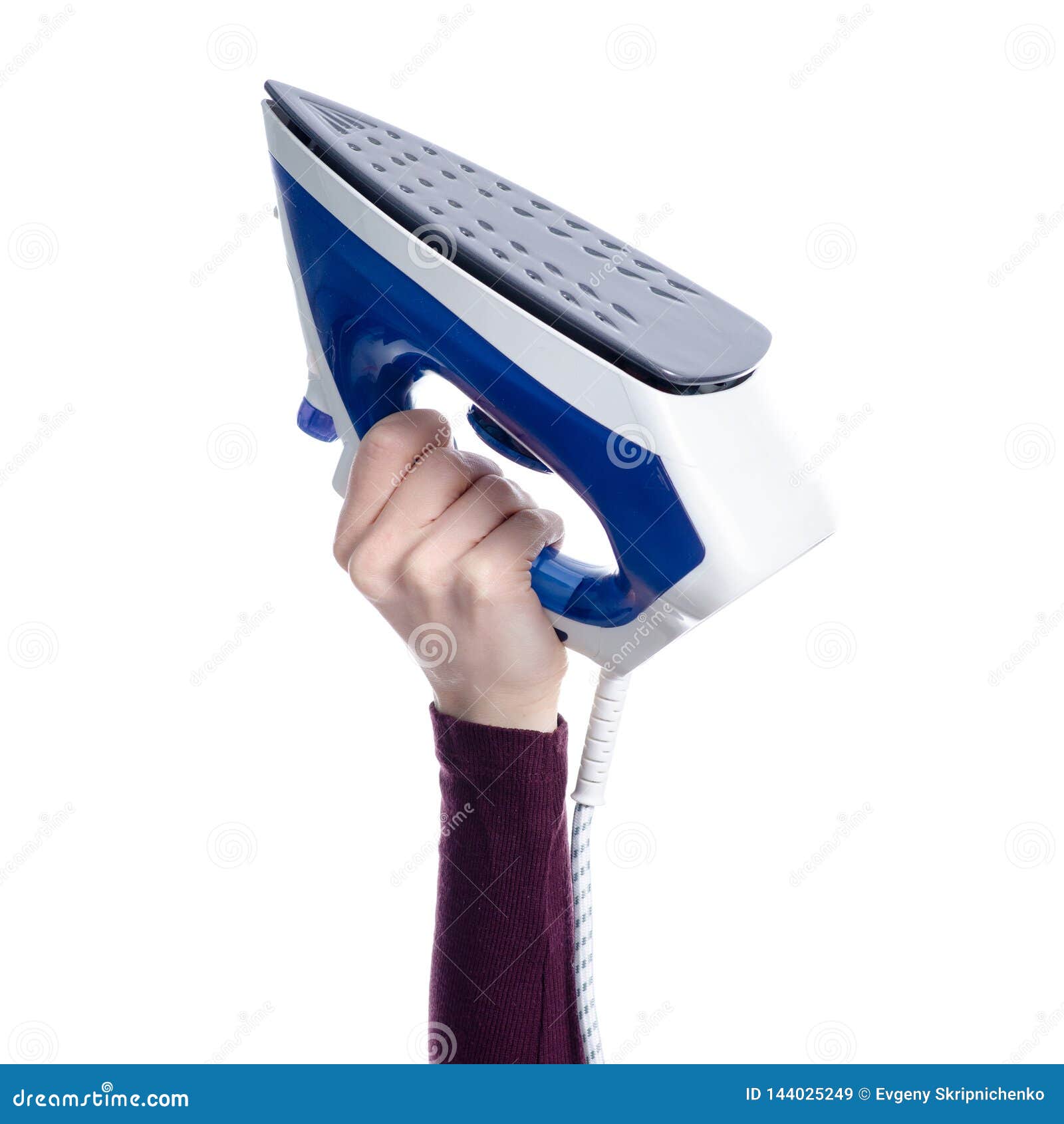 Blue iron in hand stock image. Image of apartment, housework - 144025249
