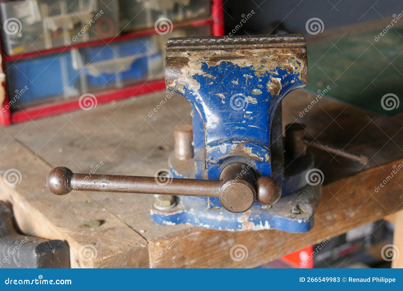 Blue Iron Vice on Workbench Stock Image - Image of metalwork, equipment ...