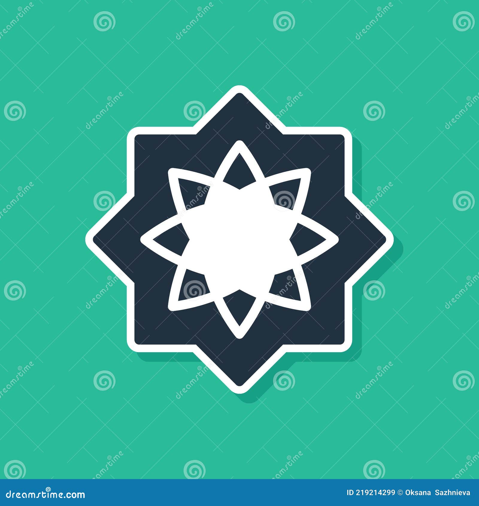 Blue Islamic Octagonal Star Ornament Icon Isolated on Green Background ...
