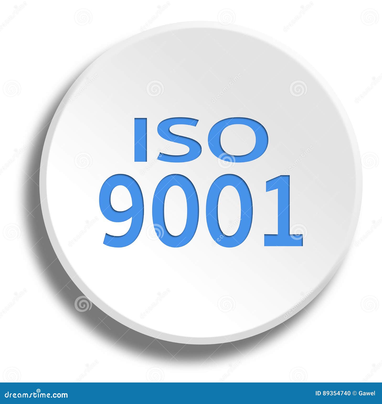 Blue ISO 9001 in Round White Button with Shadow Stock Illustration ...