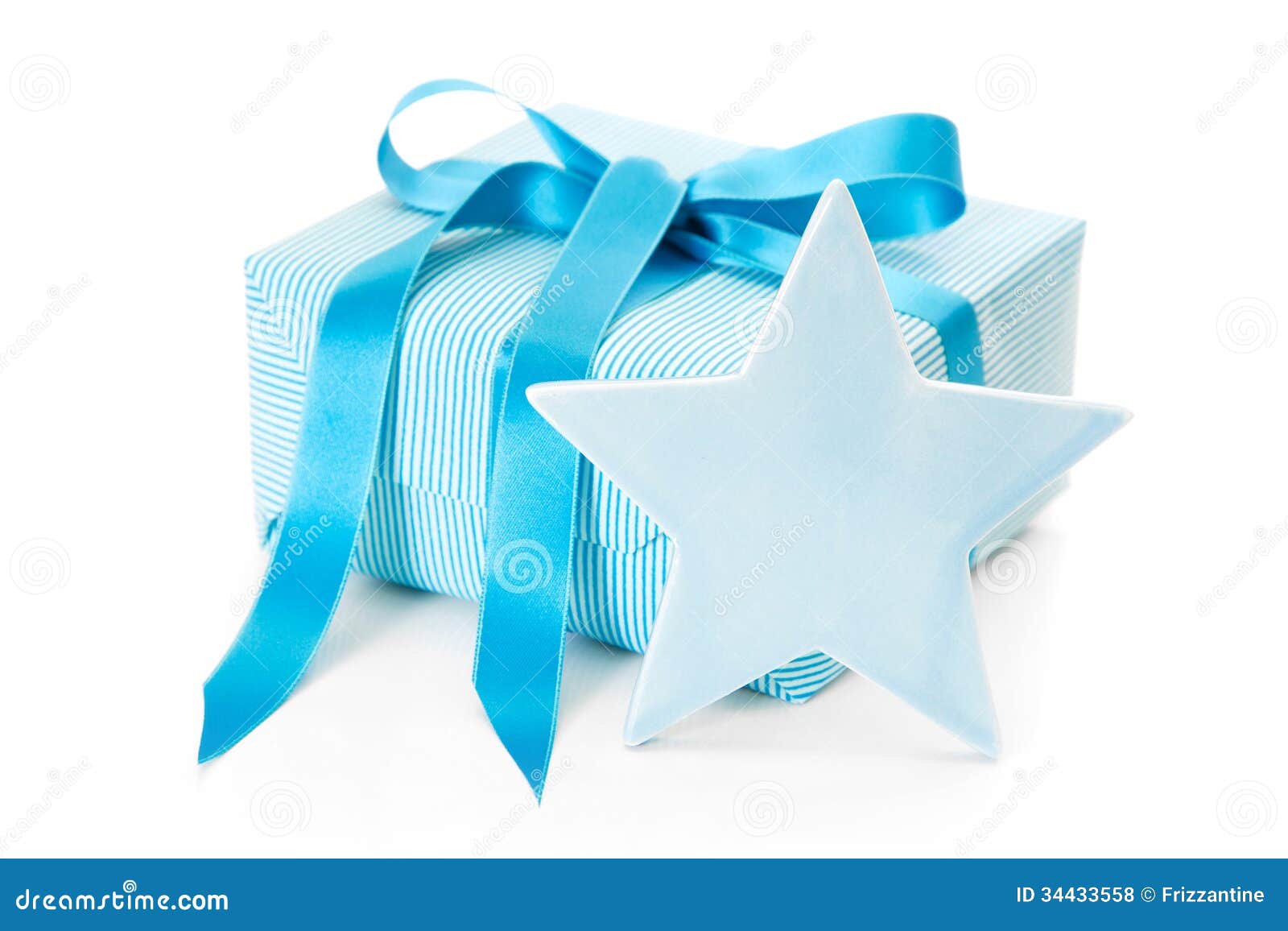 Blue Isolated Christmas Present Wrapped in Paper with a Star Stock ...