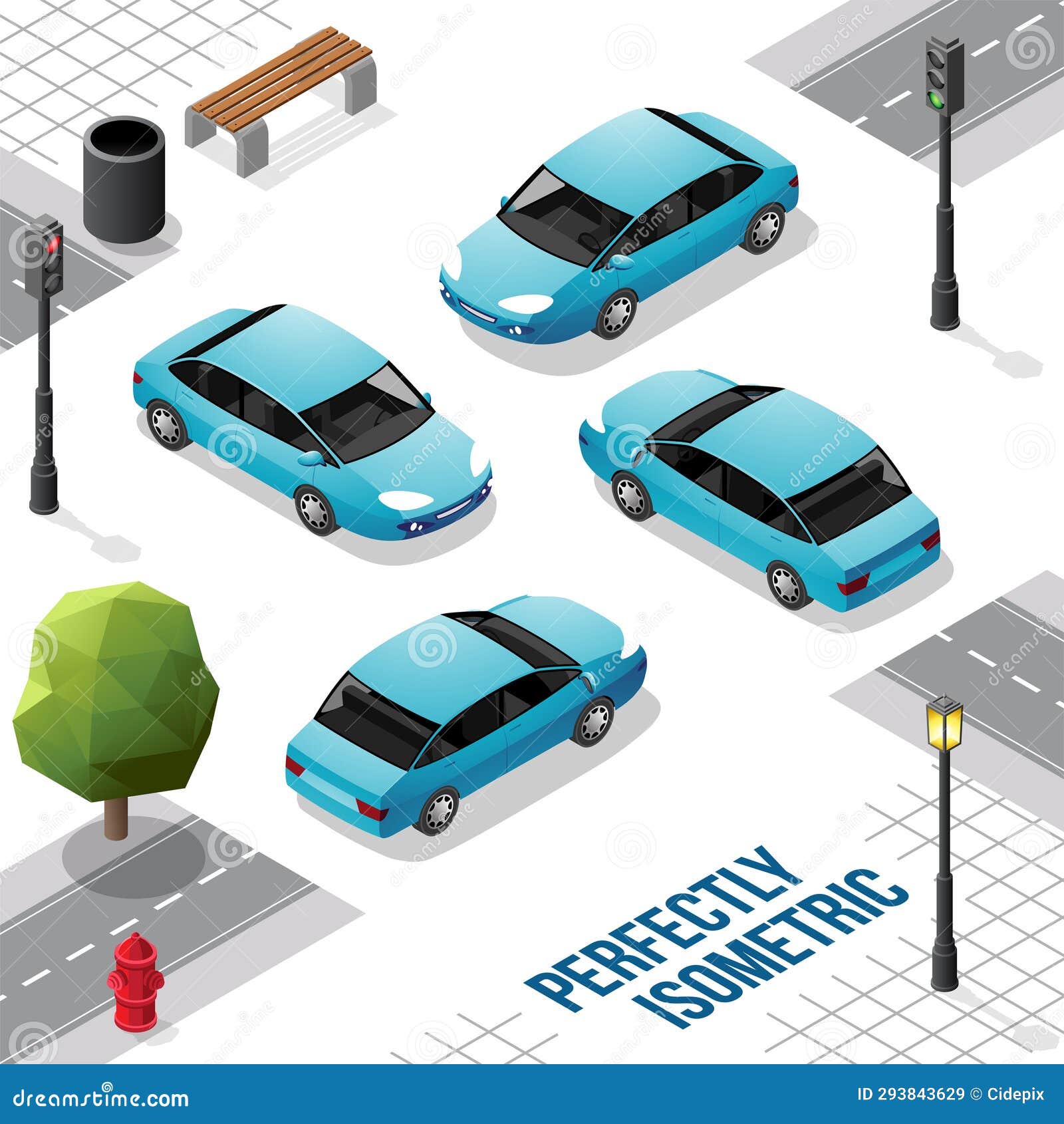 Blue Isometric Car from Front Back Right and Left Stock Vector ...