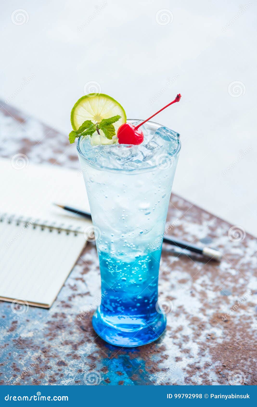 Blue Italian Soda in High Shape Glass Stock Photo - Image of lime ...