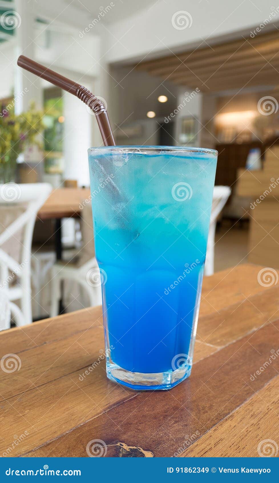 Blue Italian Soda on Wood Table Stock Image - Image of cold, delicious ...