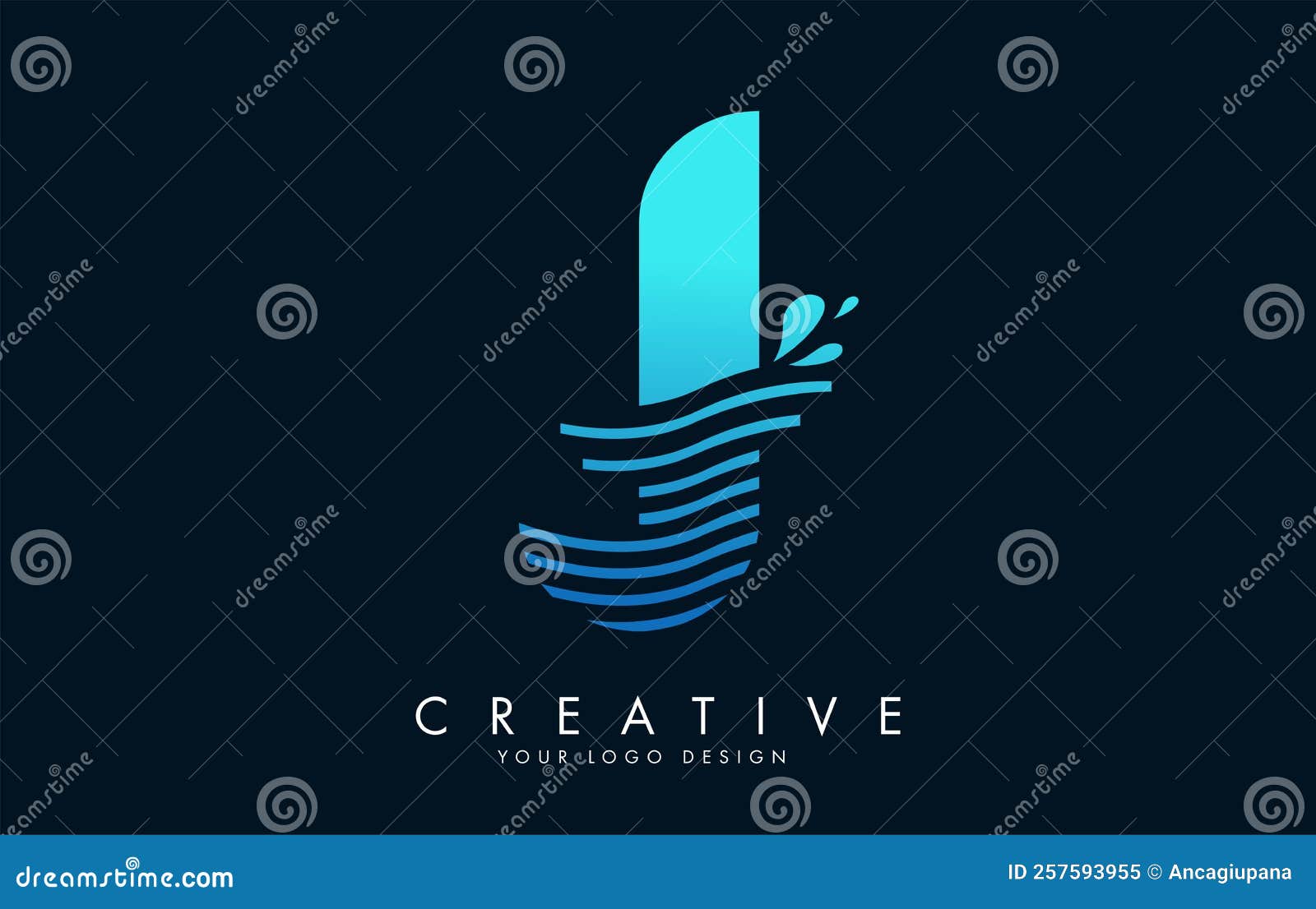 Blue J Letter Logo with Waves and Water Drops Design Stock Vector ...