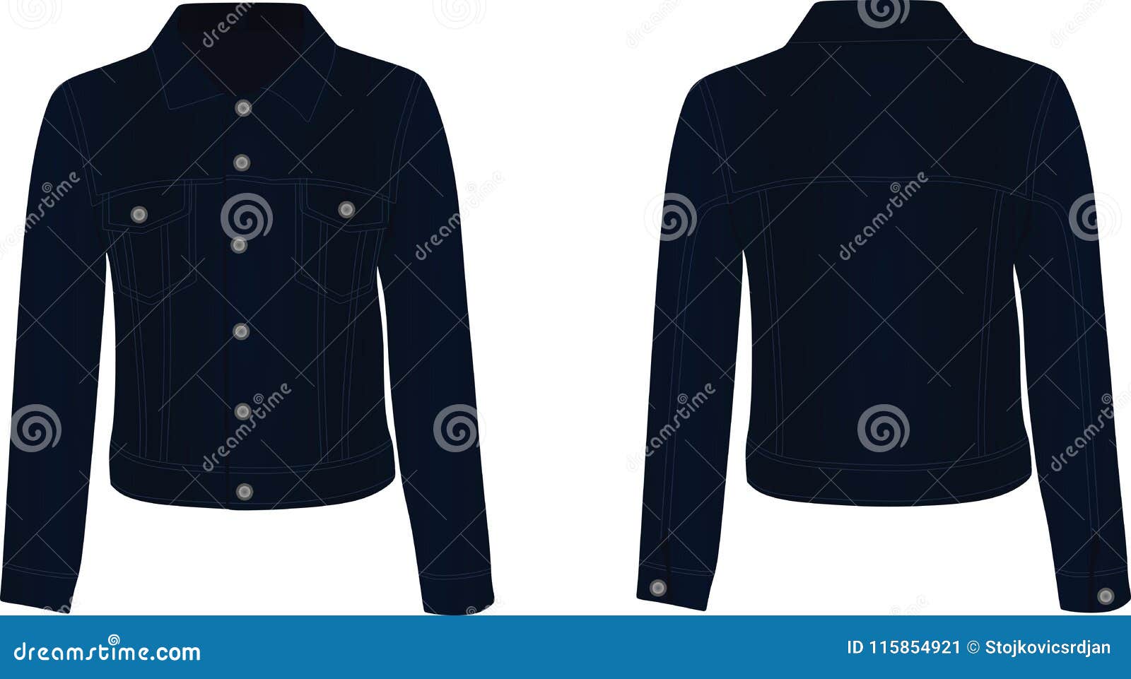 Blue Jacket. Front and Back View Stock Vector - Illustration of girl ...