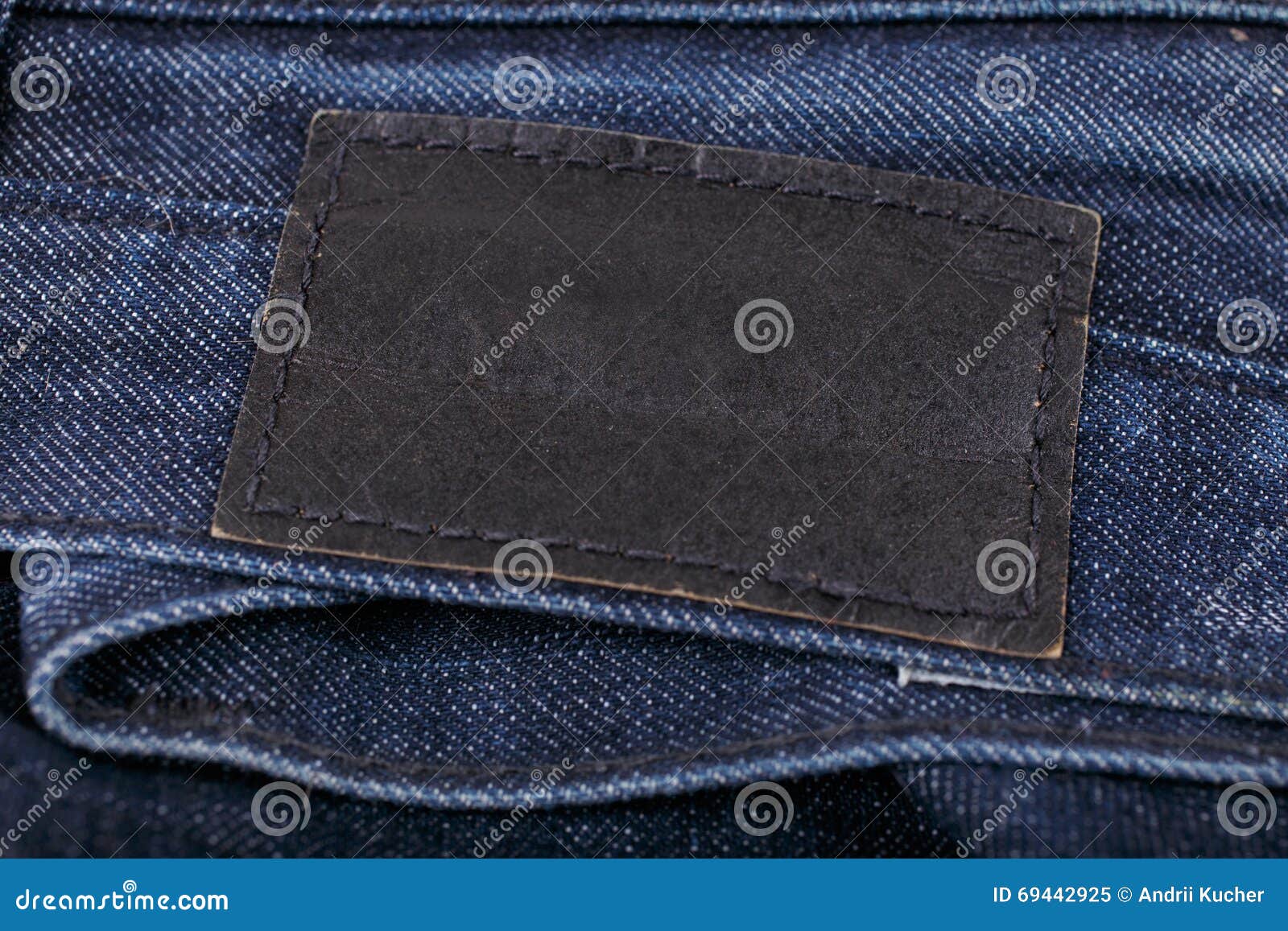 Blue Jeans with Black Leather Tag Stock Image - Image of pocket, canvas ...