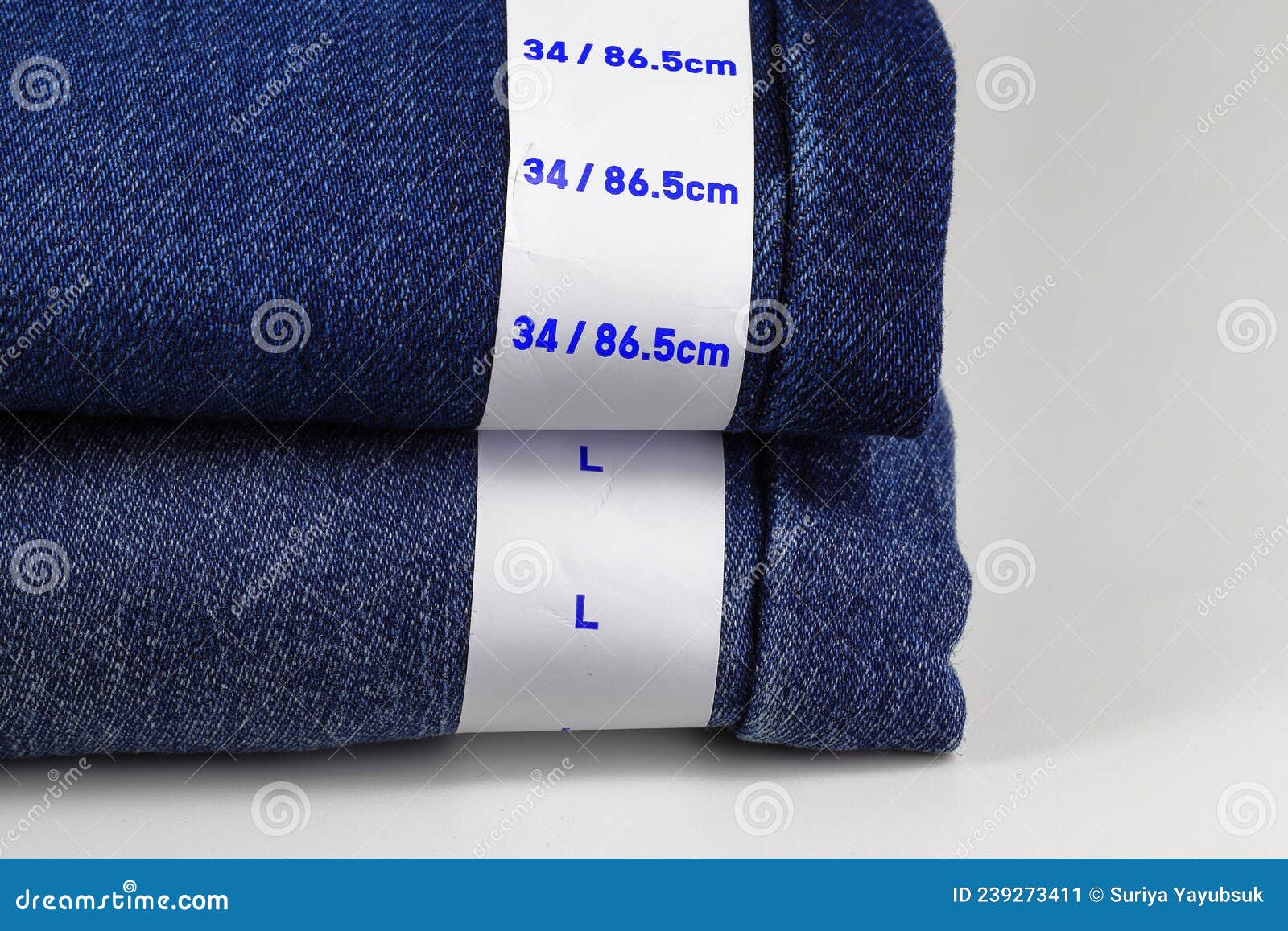 Blue Jeans Denim with Label Size, Collection Jeans Stacked with Label ...