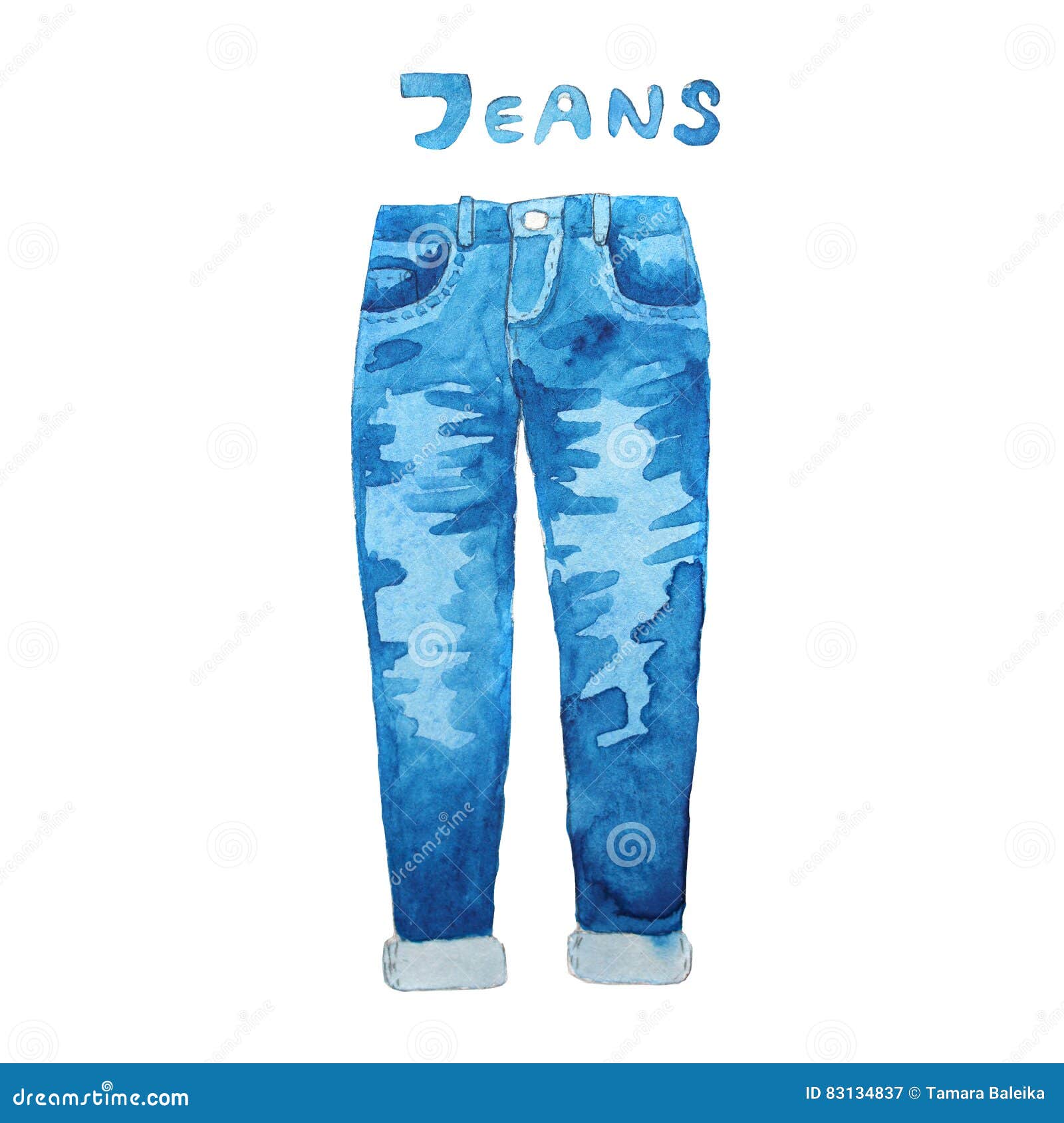 Blue Jeans. Hand Drawn Watercolor Illustration Stock Illustration ...