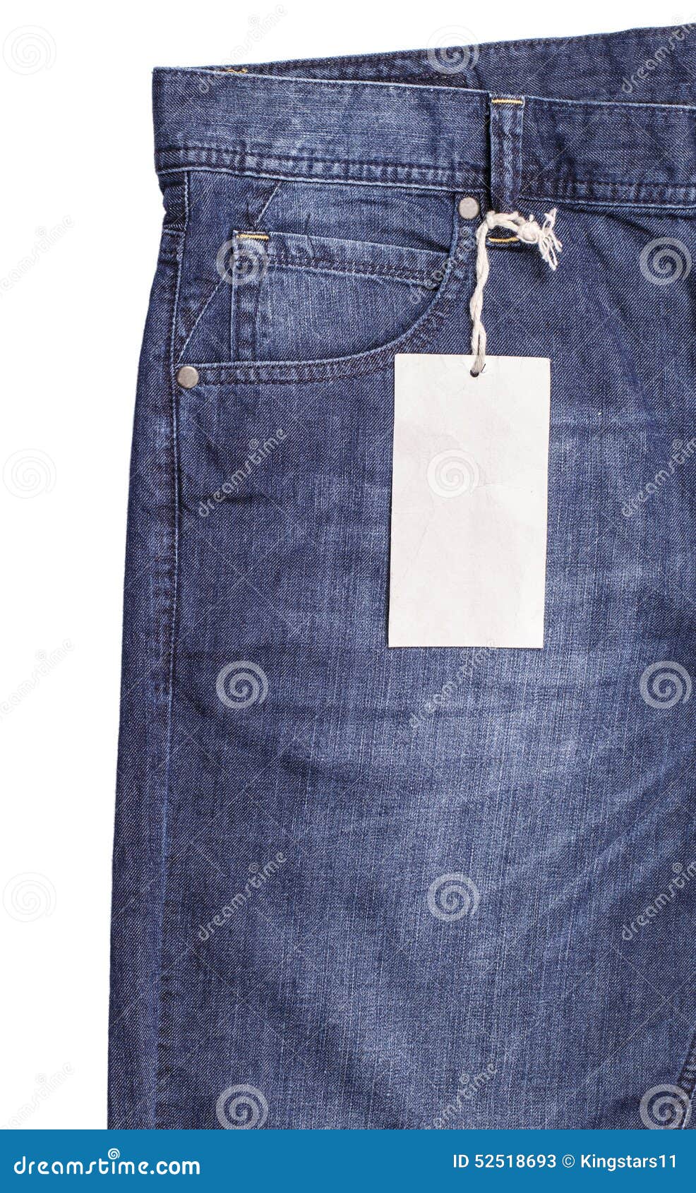 Blue Jeans with Label Isolated on White Background Stock Image - Image ...