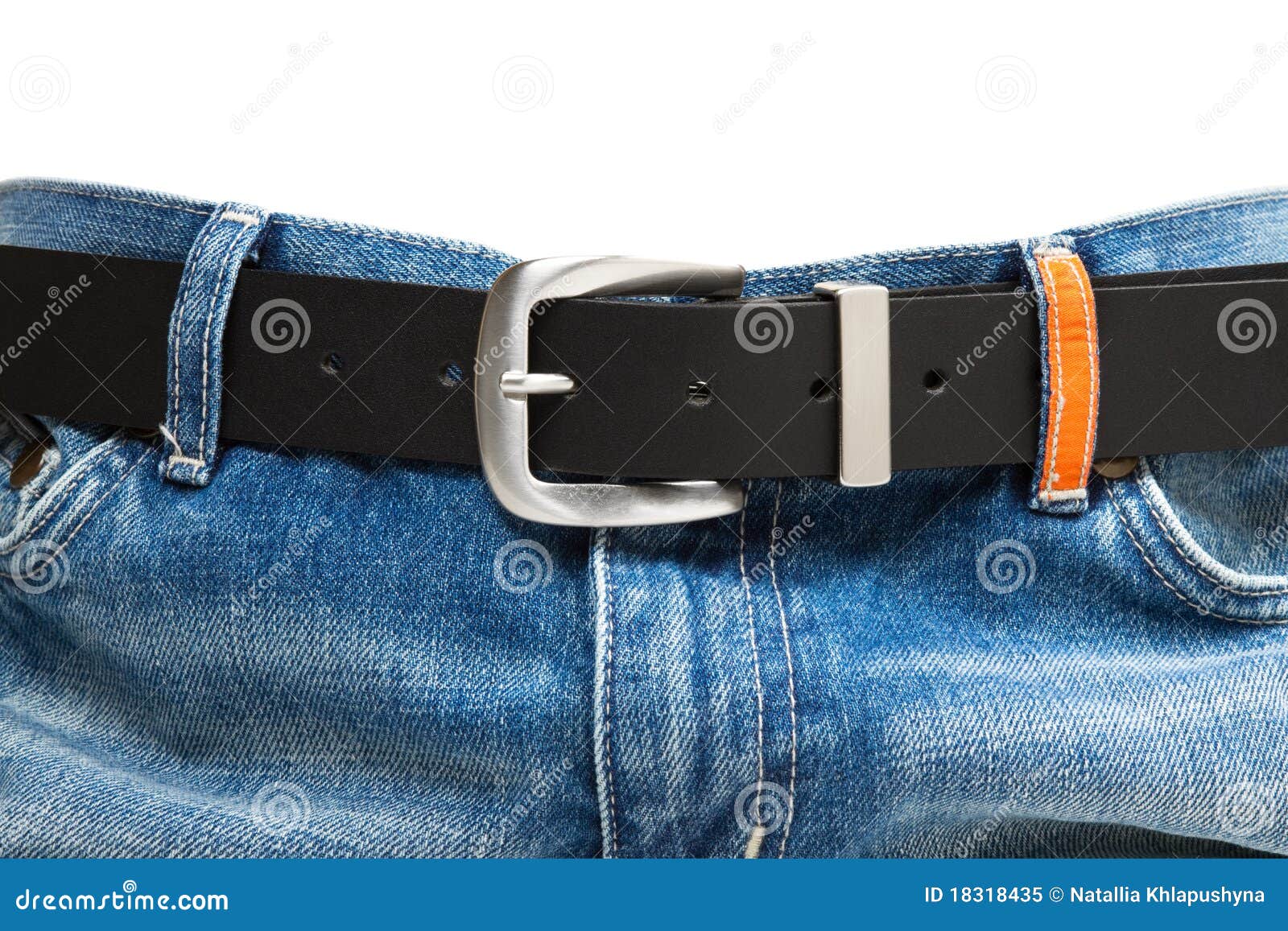 Blue Jeans with Leather Belt Stock Image - Image of front, belt: 18318435