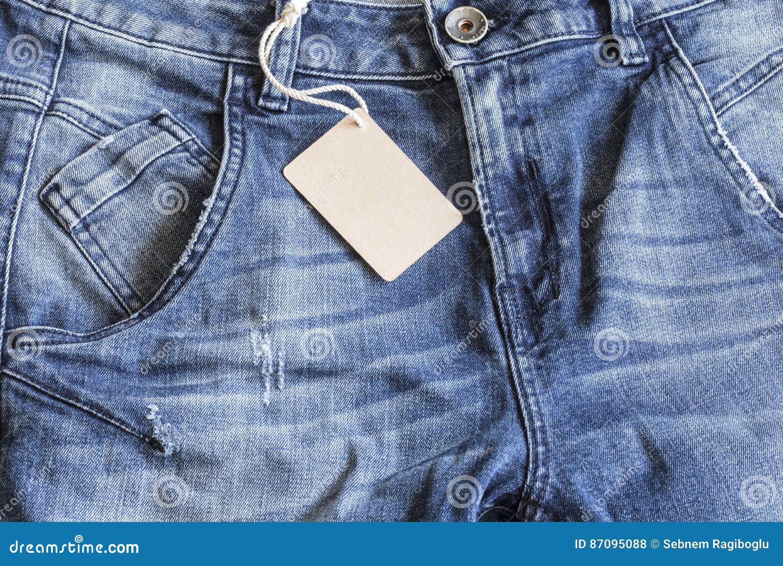 Blue Jeans with Tag on Close Up Stock Photo - Image of shopping, view ...
