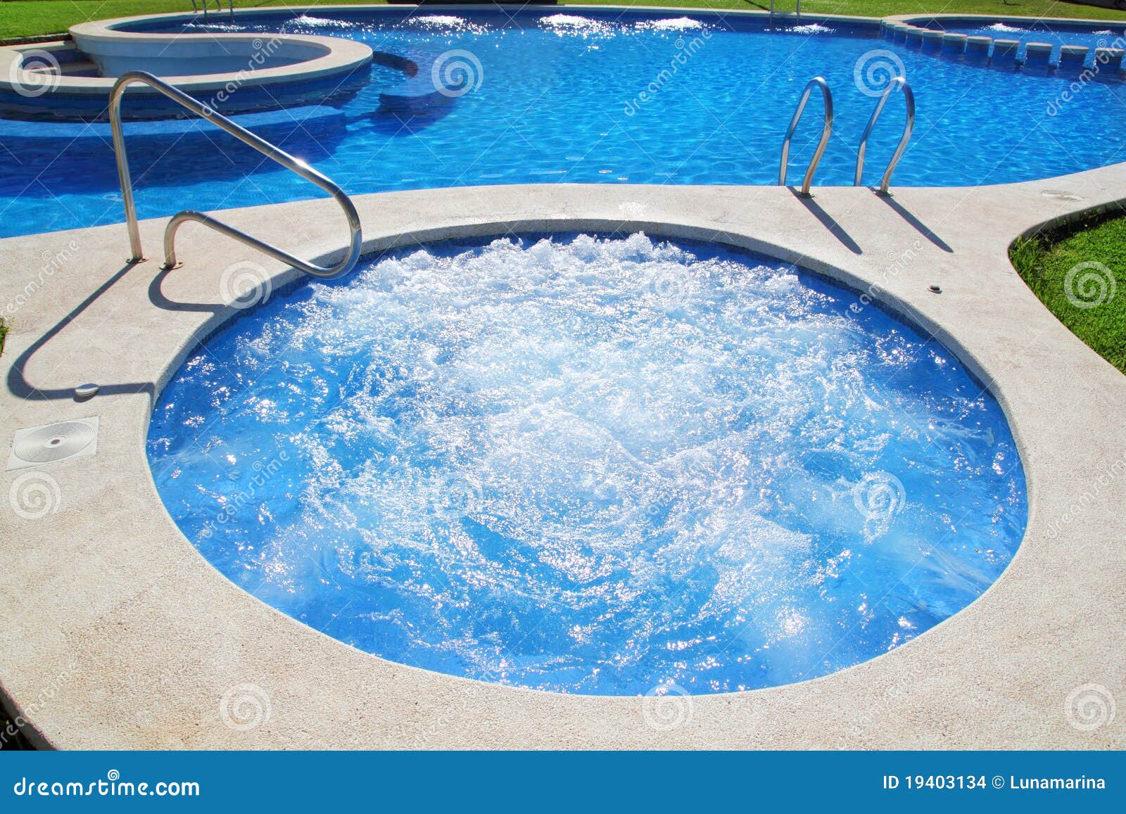 Blue Jet Spa Pool in Green Grass Garden Stock Photo - Image of round ...