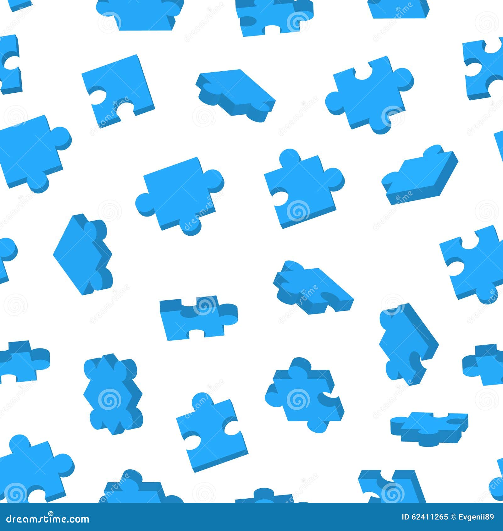 Blue Jigsaw Pieces in Different Positions on White Seamless Pattern ...