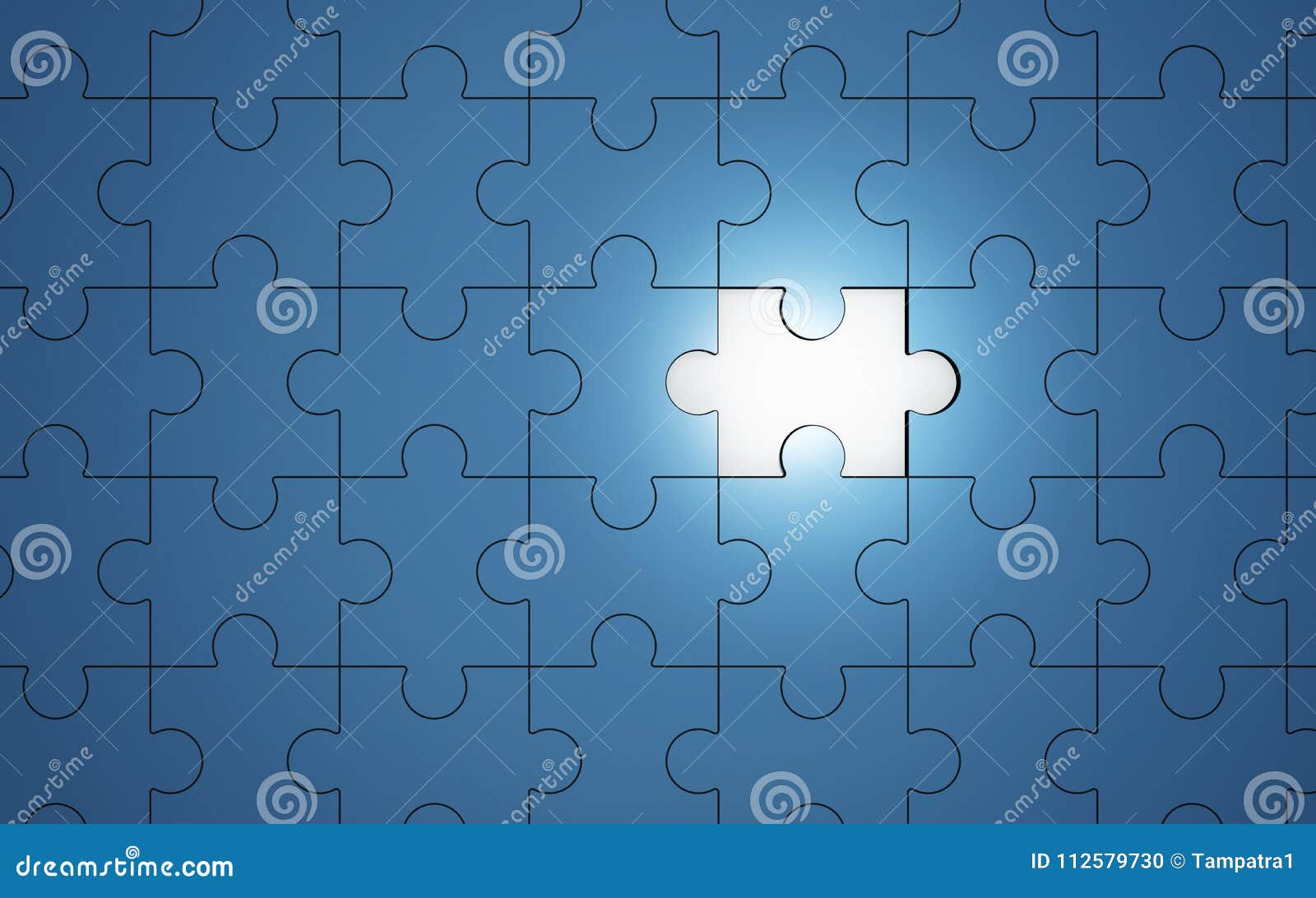 Blue Jigsaw Puzzle Pieces with One Piece Glowing, 3d Stock Illustration ...