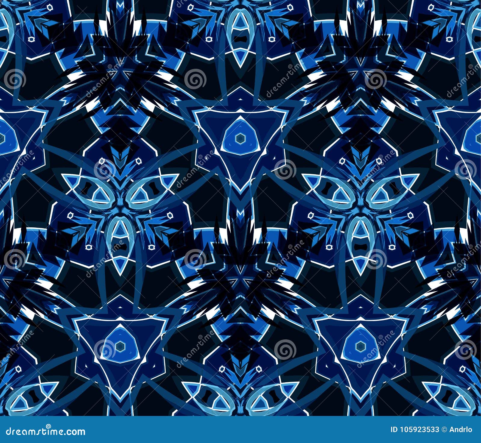 Blue Kaleidoscope Seamless Pattern. Composed of Abstract Elements ... Blue Kaleidoscope Seamless Pattern. Composed of Abstract Elements ...