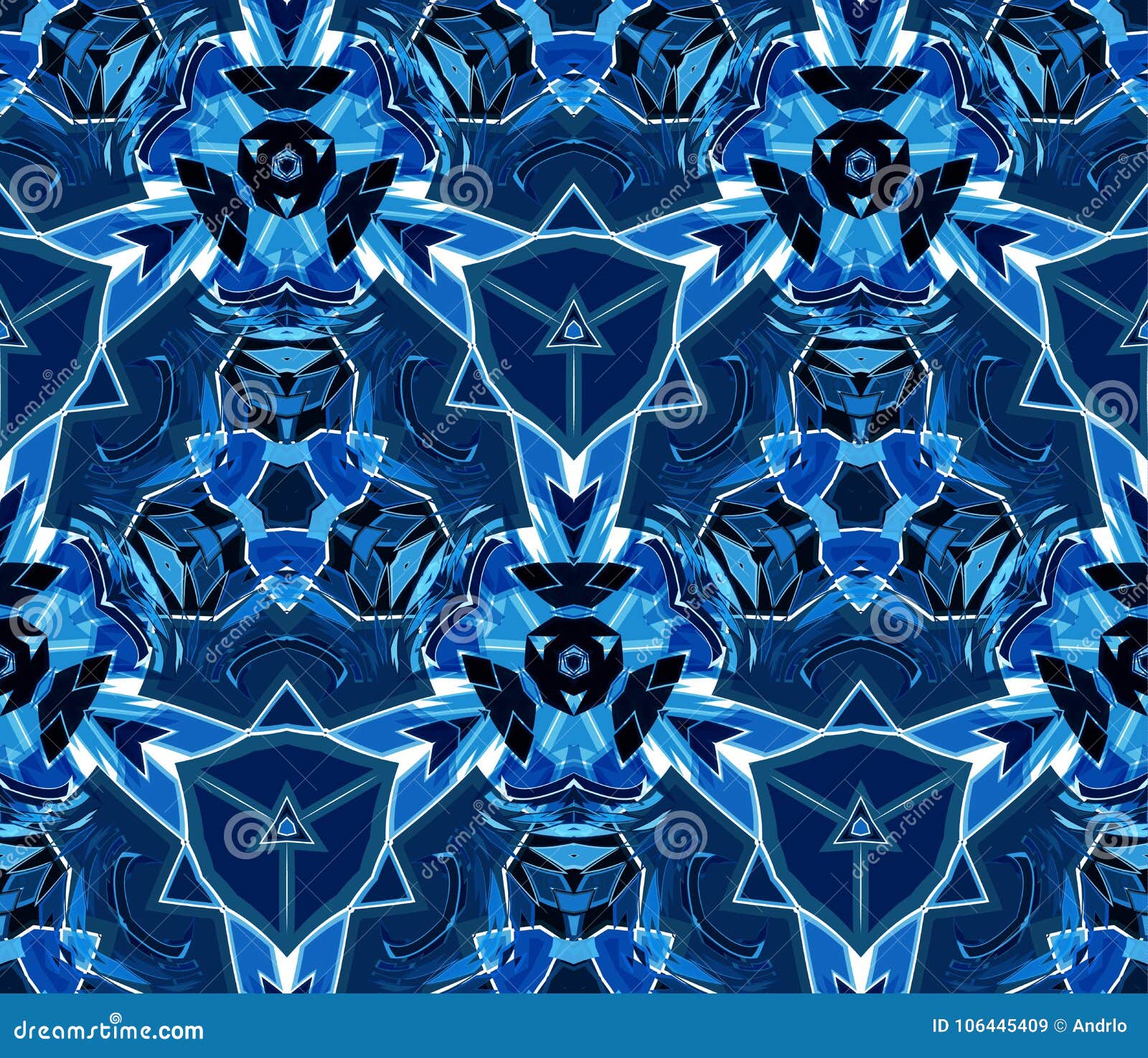 Blue Kaleidoscope Seamless Pattern. Composed of Abstract Shapes Located ... Blue Kaleidoscope Seamless Pattern. Composed of Abstract Shapes Located ...
