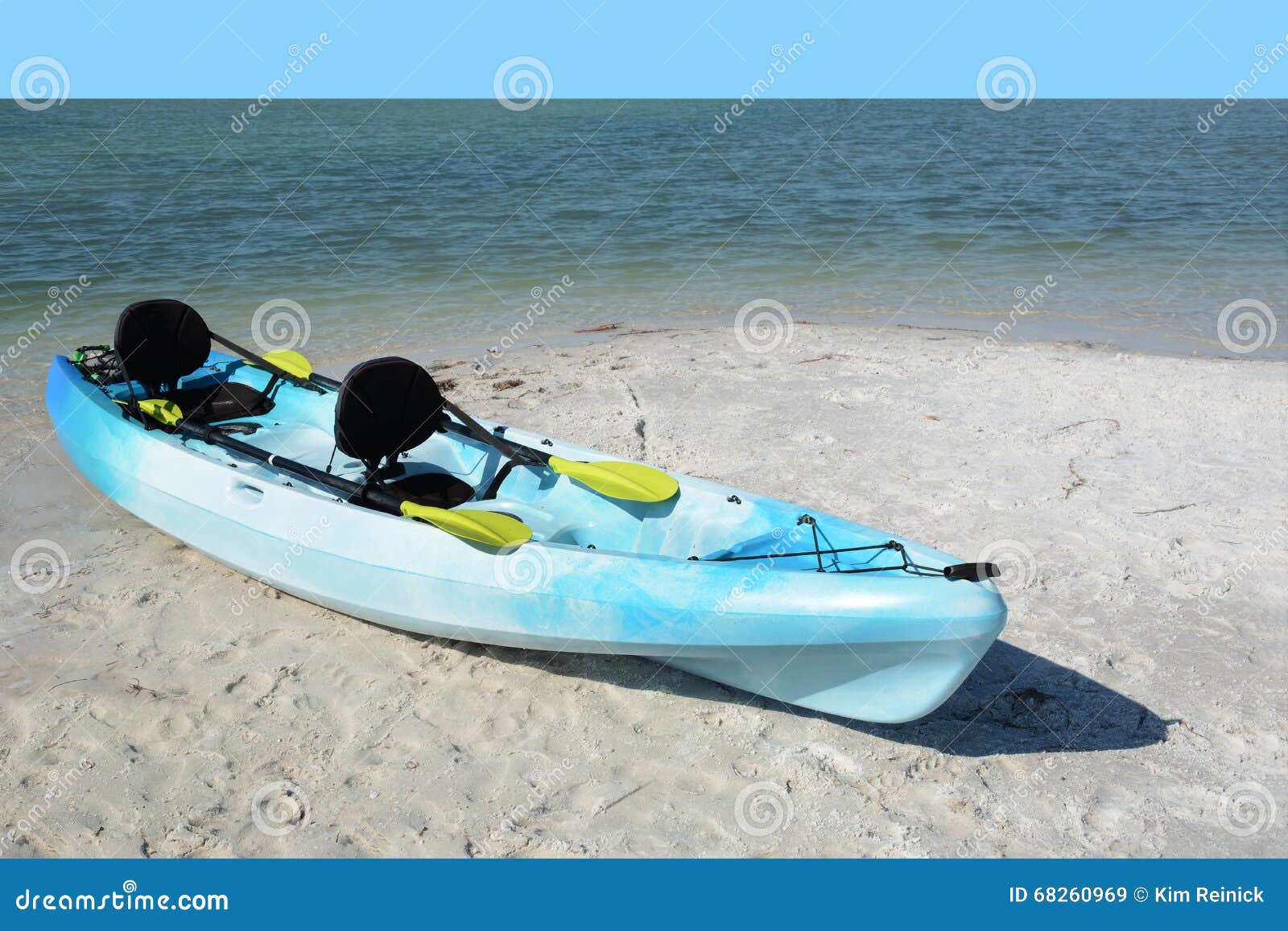 Two 2 Red And Blue Kayak Boats On Lakeside Beach Stock Image ...