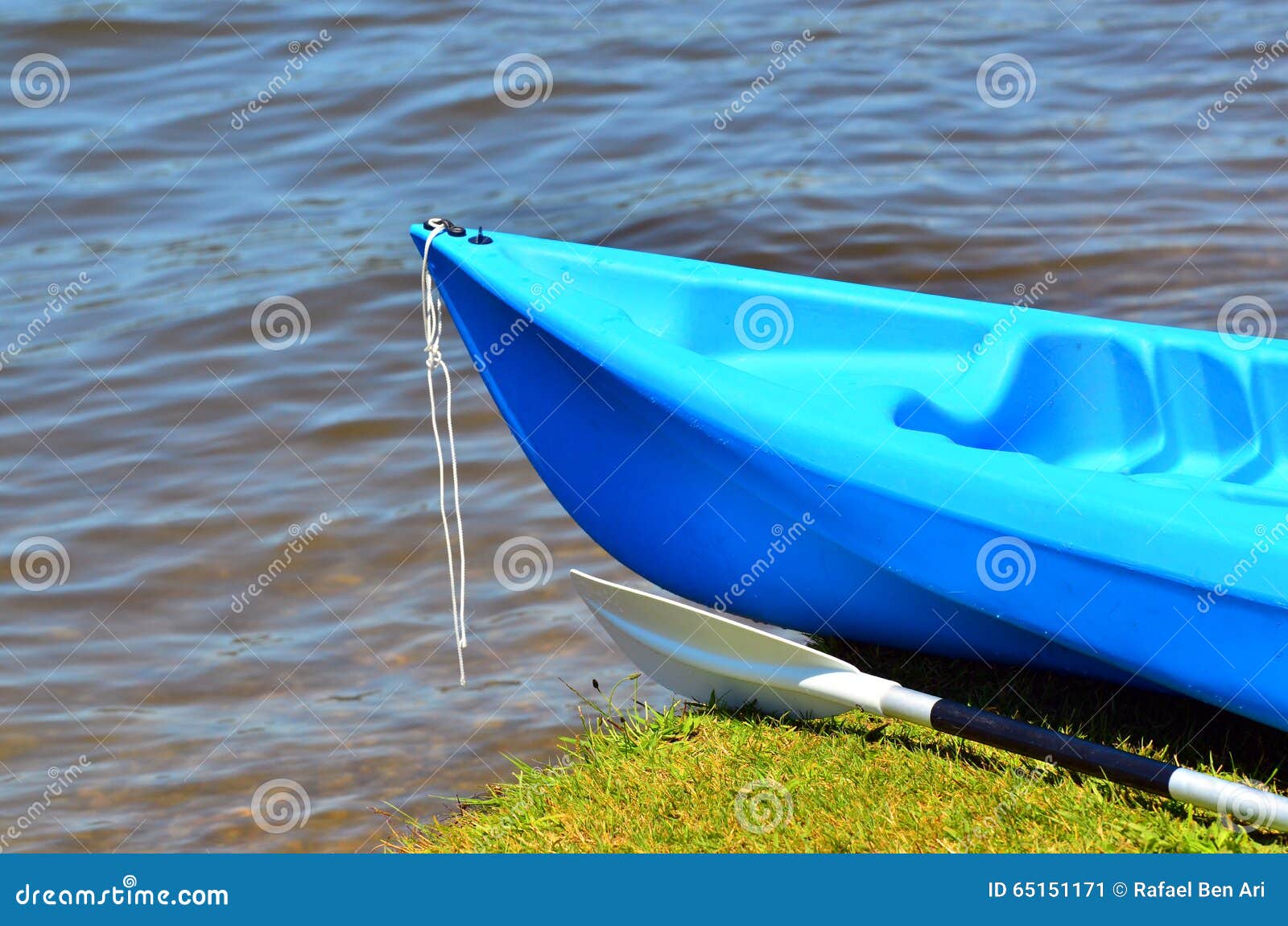 Two 2 Red And Blue Kayak Boats On Lakeside Beach Stock Image ...