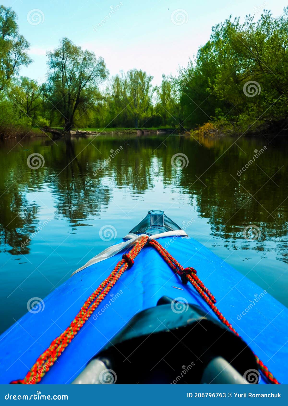 Blue Kayak S Nose in the Middle of the River. Kayaking on a River Stock ...