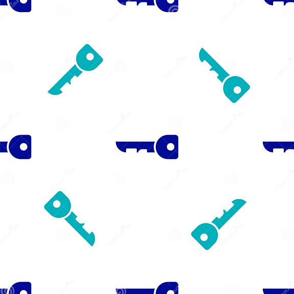 Blue Key Icon Isolated Seamless Pattern on White Background. Vector ...