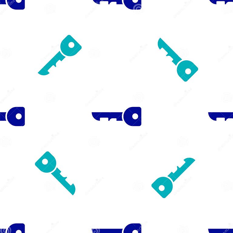 Blue Key Icon Isolated Seamless Pattern on White Background. Vector ...