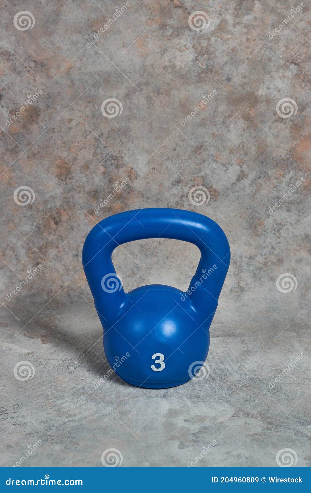 Blue 3 Kilogram Cast Iron Weight on a Gray Grunge Background Stock ...