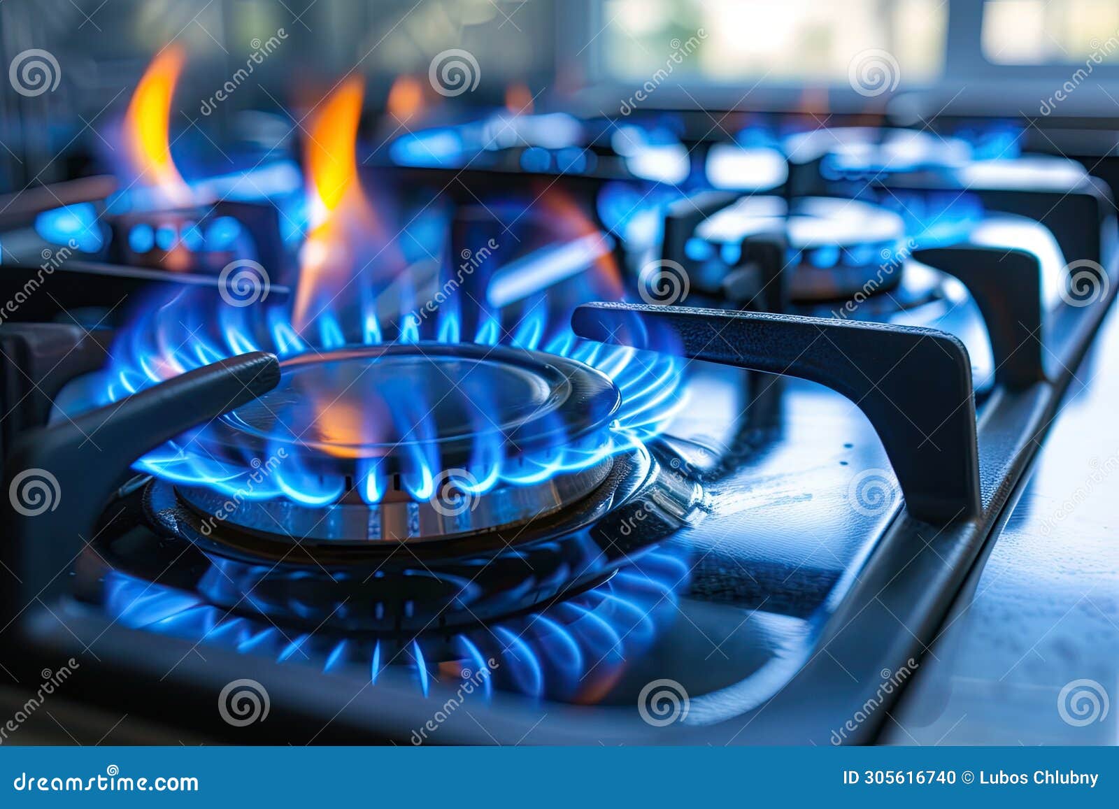 Blue Kitchen Gas Stove Flame in Kitchen Stock Illustration ...
