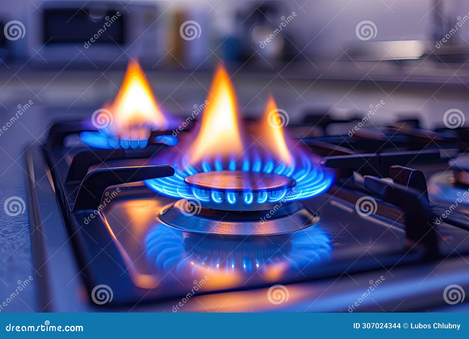 Blue Kitchen Gas Stove Flame in Kitchen Stock Illustration ...