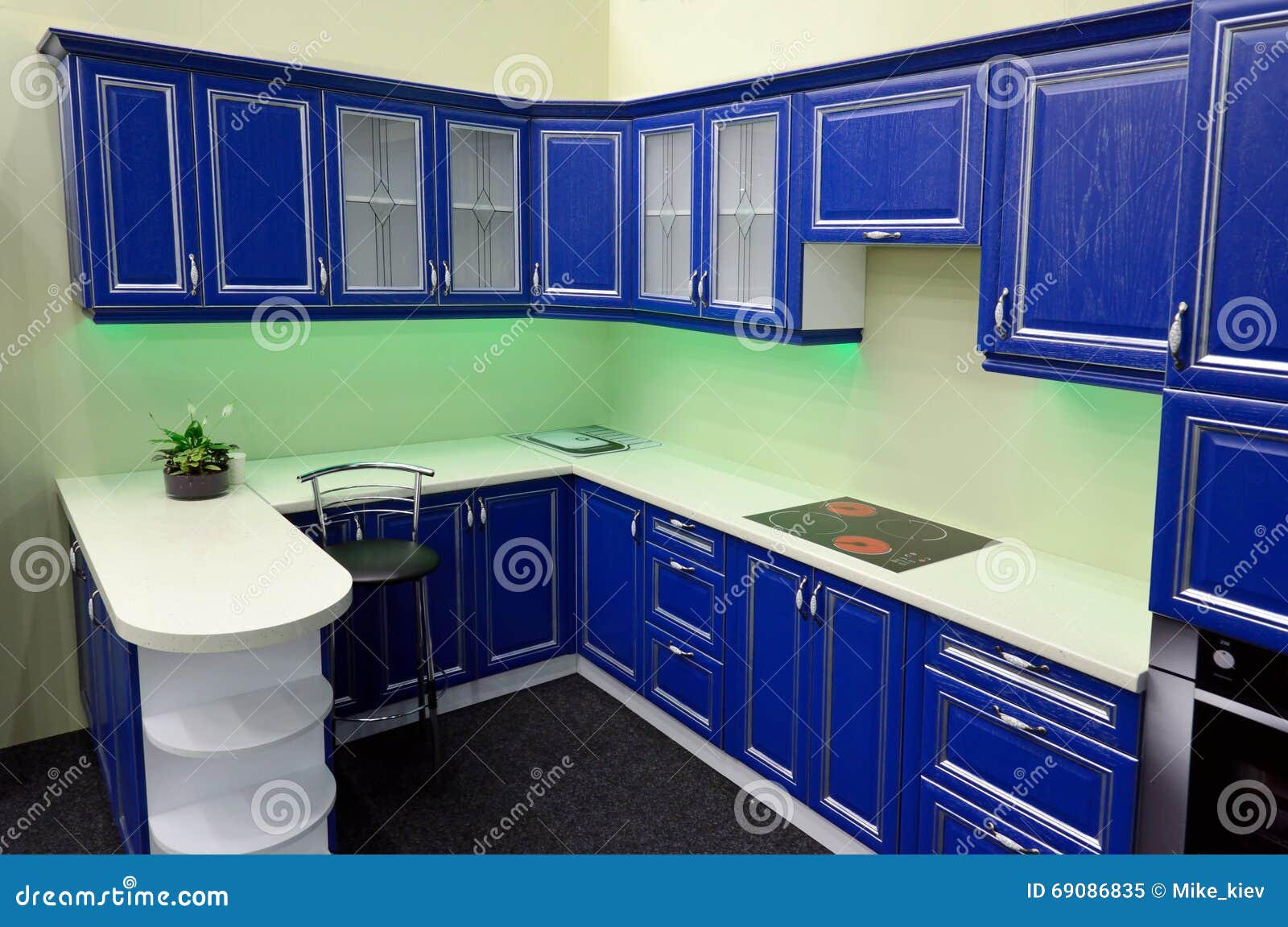 Blue kitchen interior stock image. Image of room, renovation - 69086835