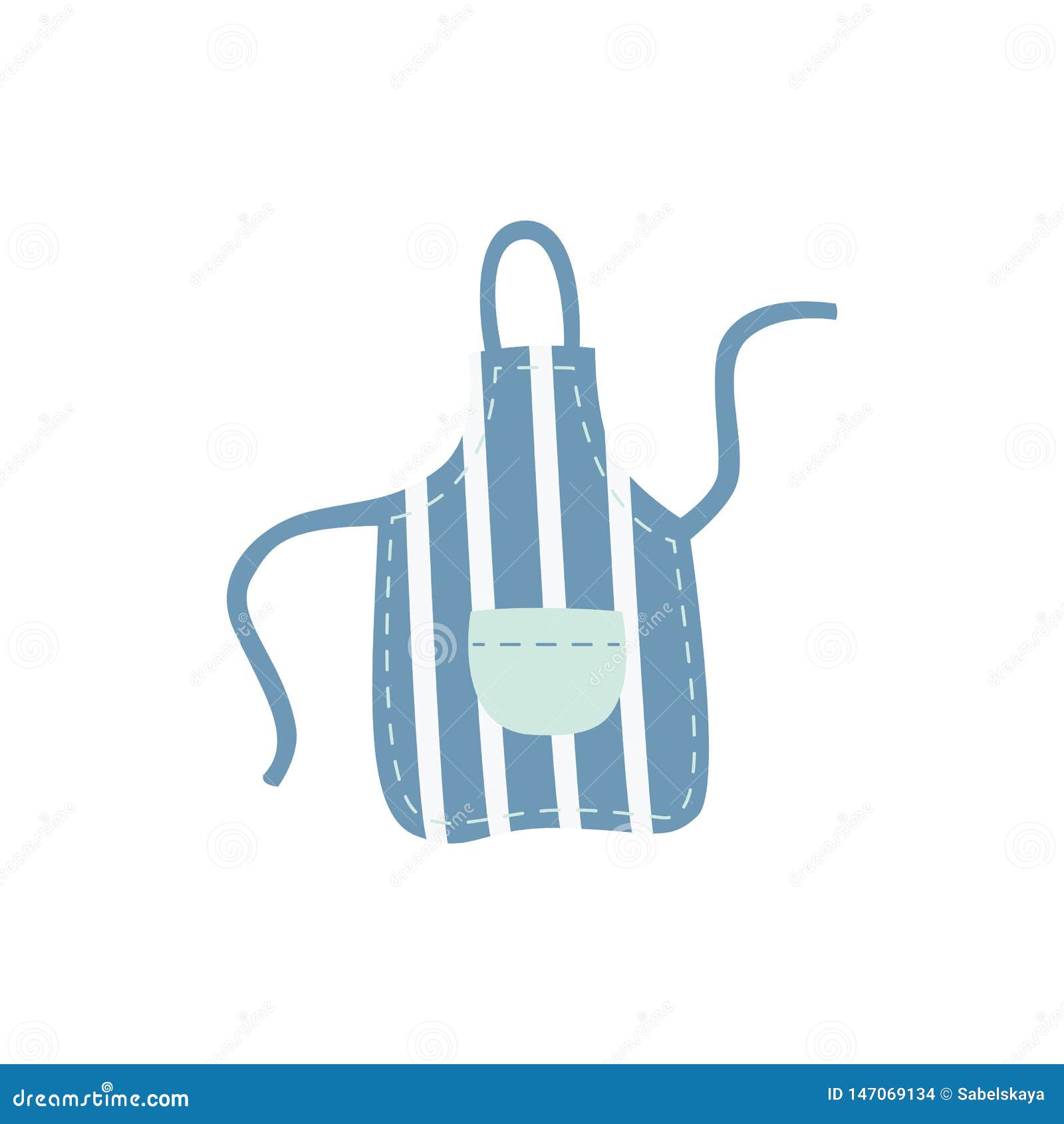 Blue Kitchen Stripe Apron with Pocket in Flat Cartoon Style Stock ...