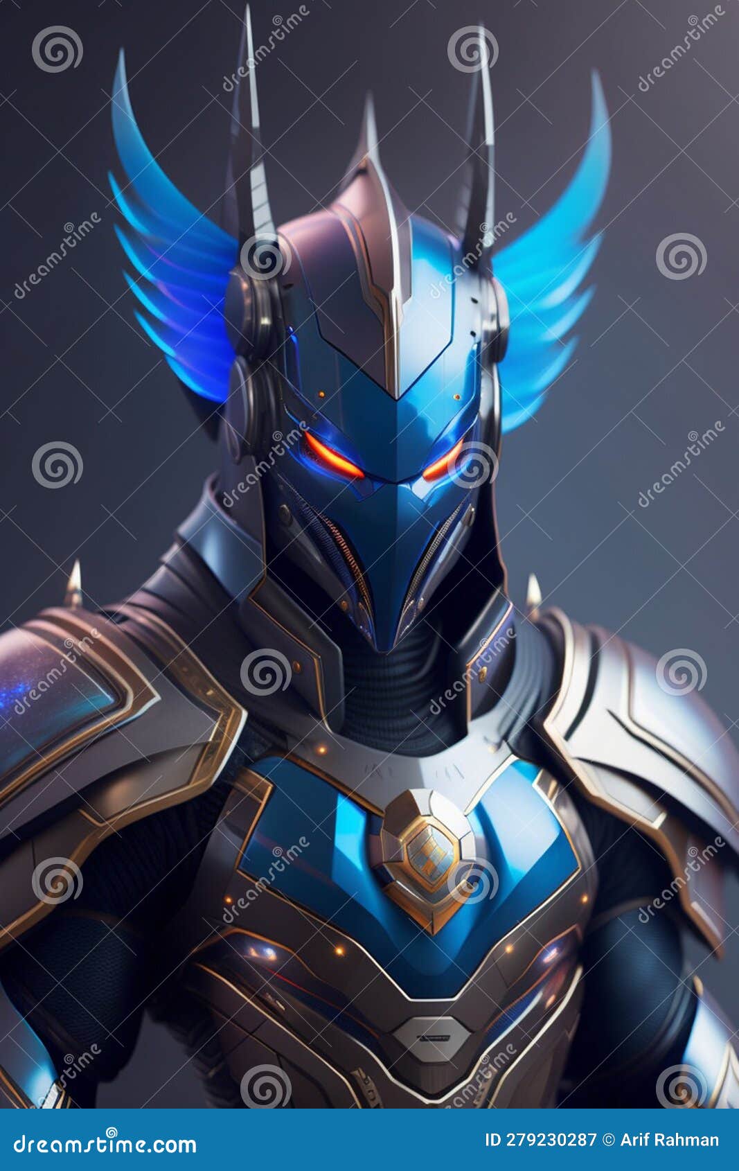 Blue Knight Cyborg in Strong Armor Stock Illustration - Illustration of ...