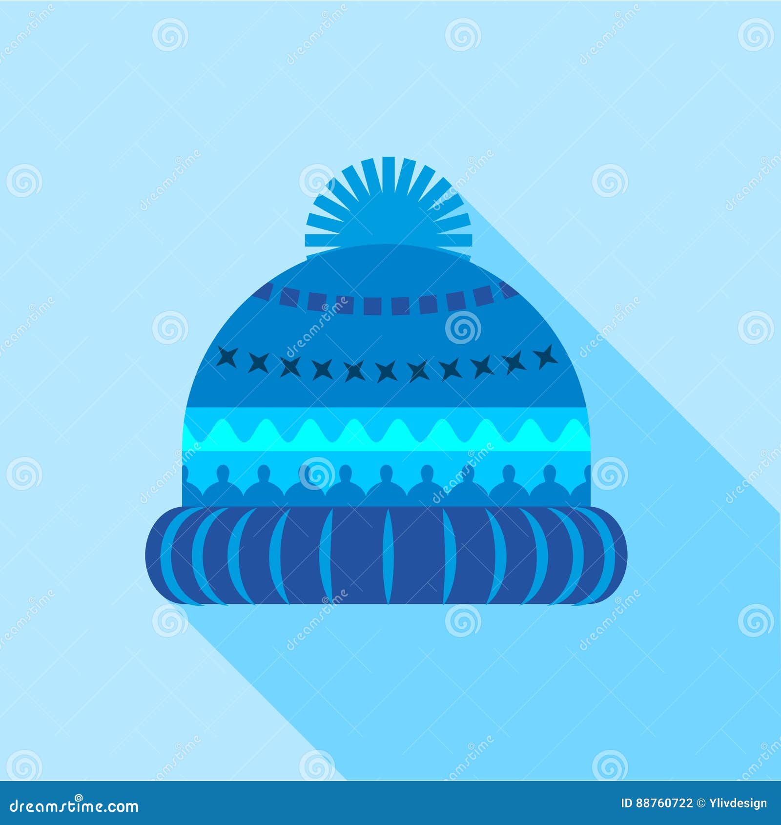 Blue Knitted Hat Icon, Flat Style Stock Vector - Illustration of icon ...
